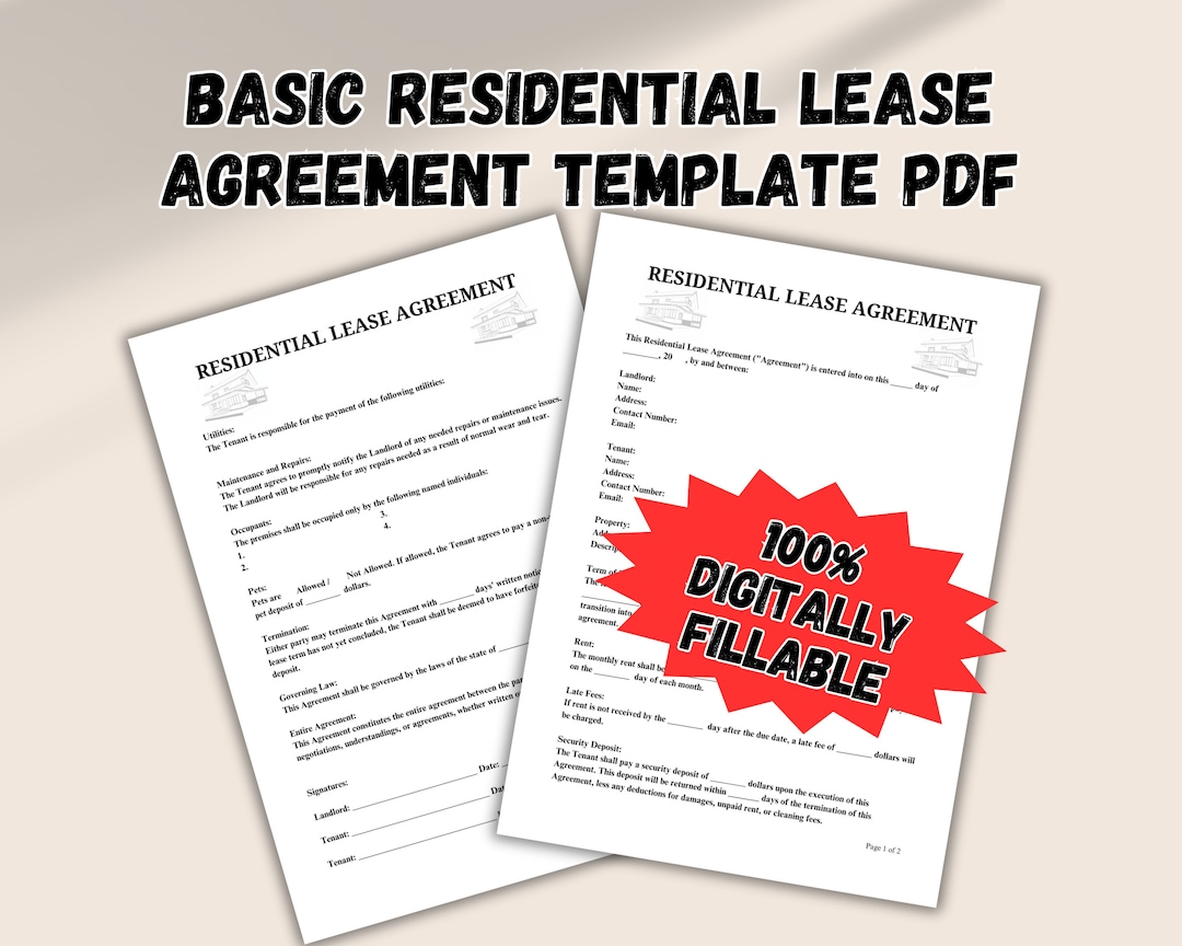 Residential Lease Agreement, Basic Lease, Instant Download, Digitally ...