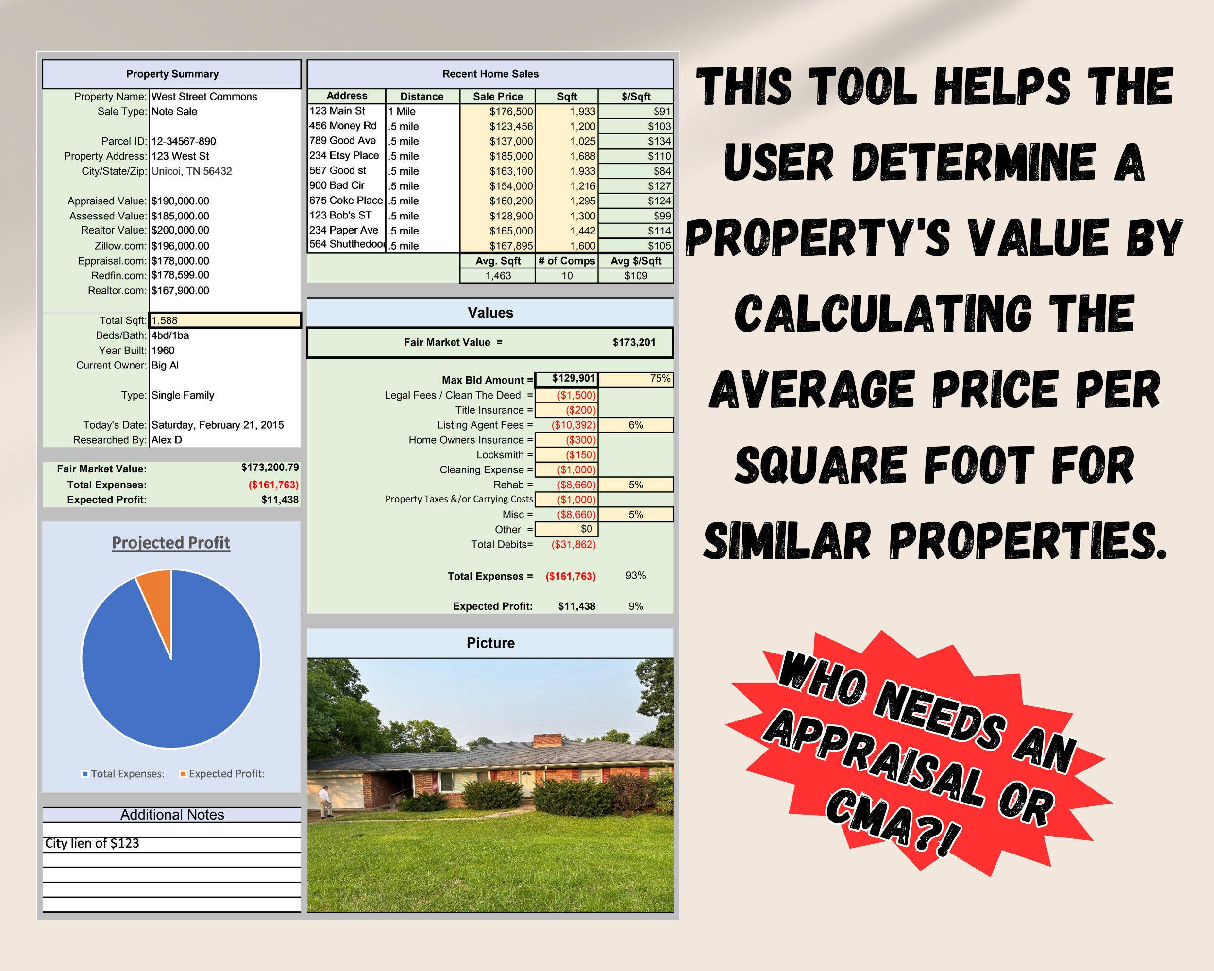 Real Estate Appraisal Tool: Value Analysis Excel Template (printable ...