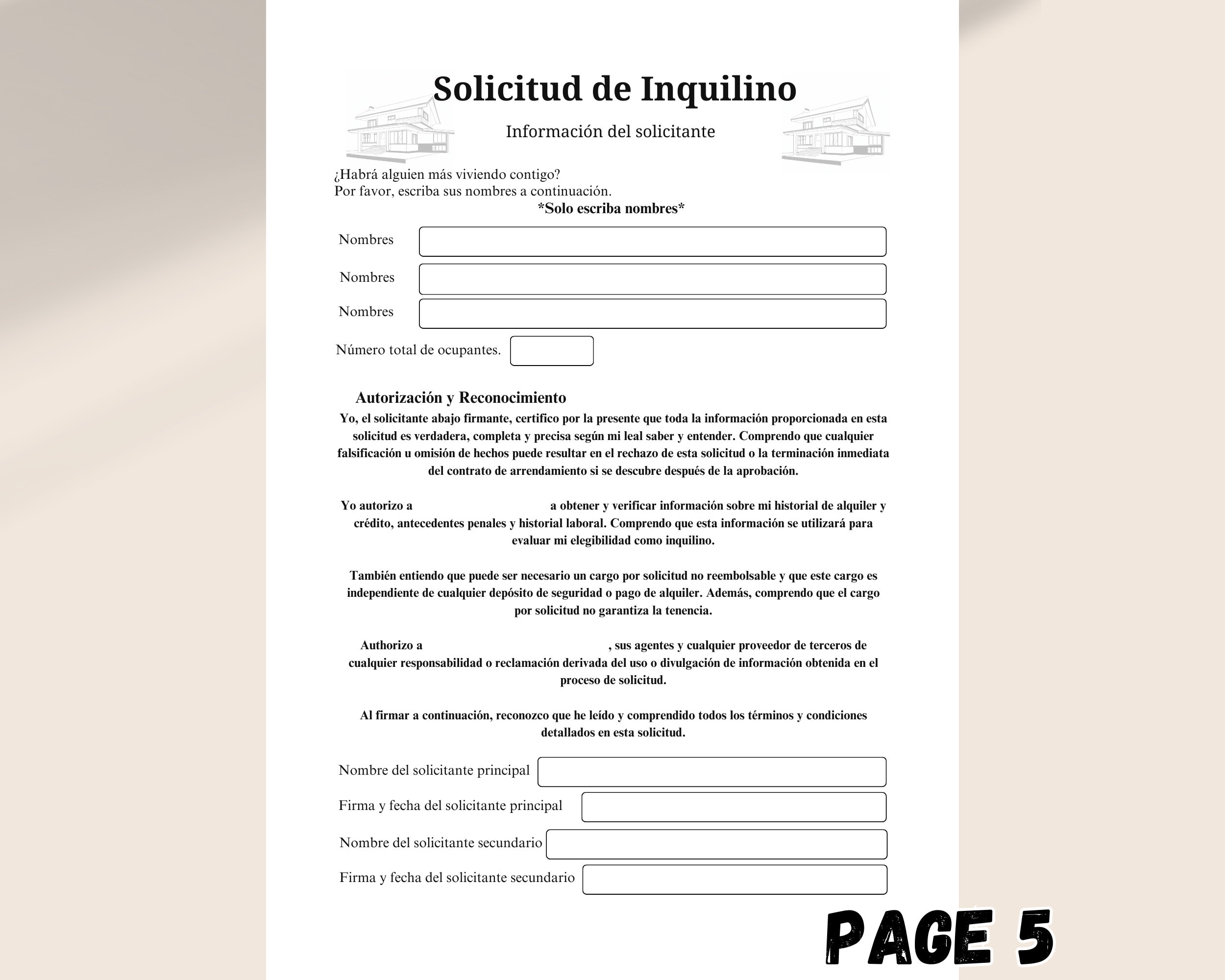 Solicitud De Inquilino En Español, PDF Imprimible Y Rellenable ...