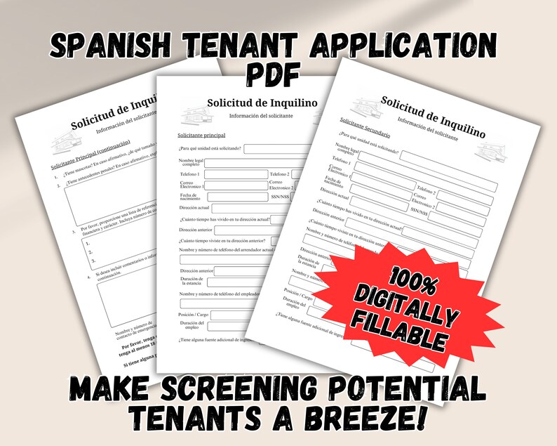 Spanish Tenant Application: Fillable Landlord Form (PDF & Canva) - Etsy