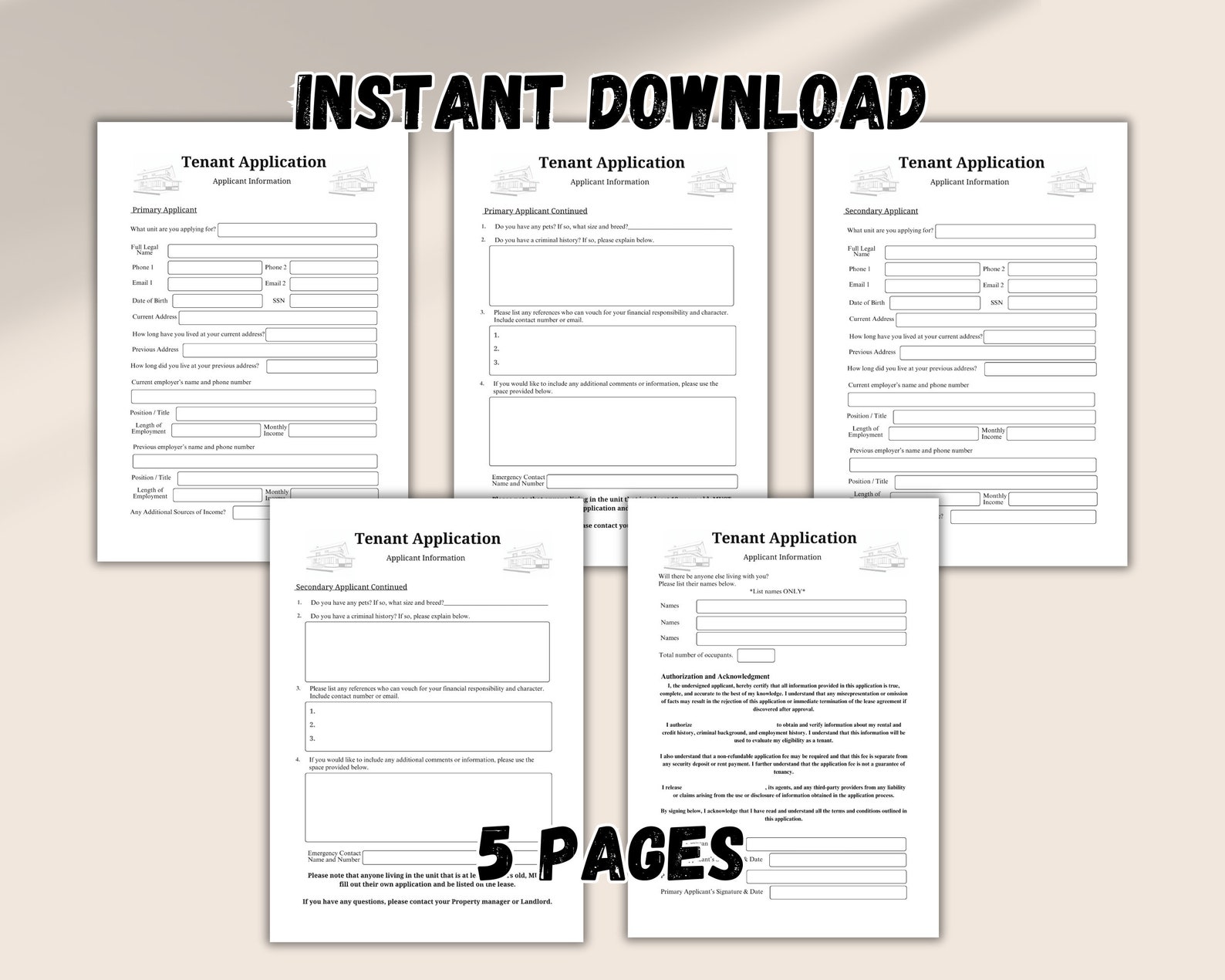 Tenant Application Form: Fillable PDF Template With Canva Link - Etsy