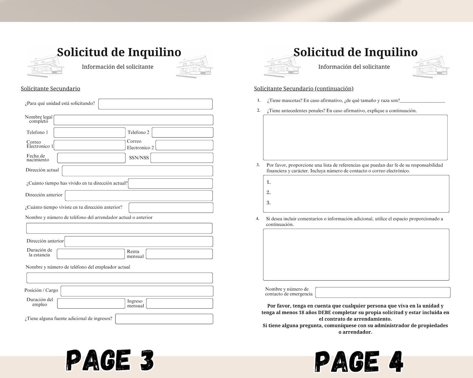 Solicitud De Inquilino En Español, PDF Imprimible Y Rellenable ...