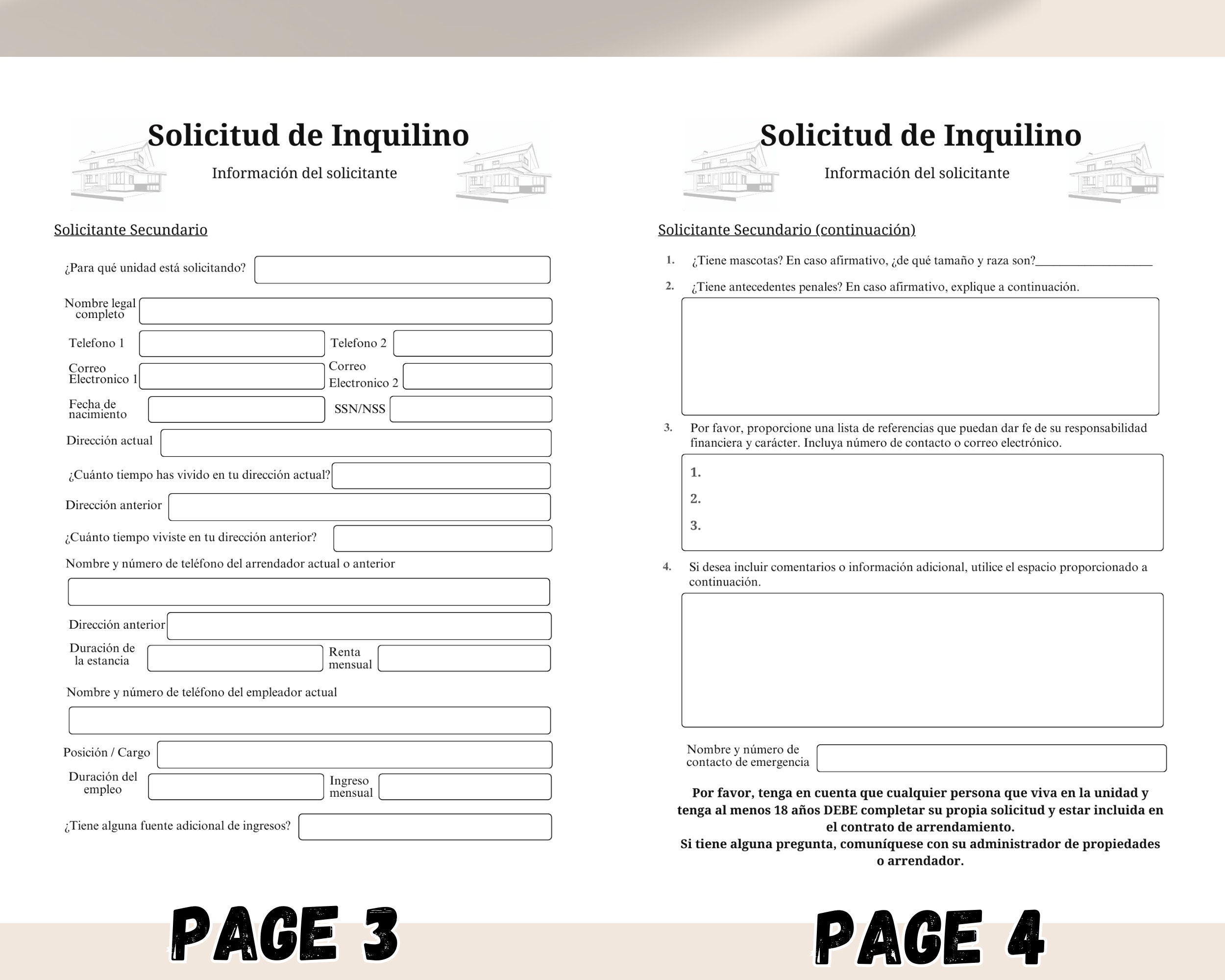Solicitud De Inquilino En Español, PDF Imprimible Y Rellenable ...