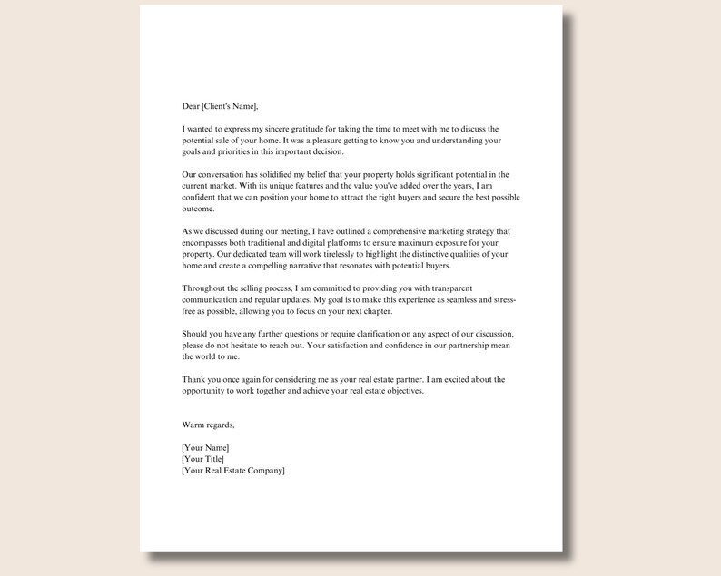 Real Estate Customer Engagement Letter Templates, Client Letters ...