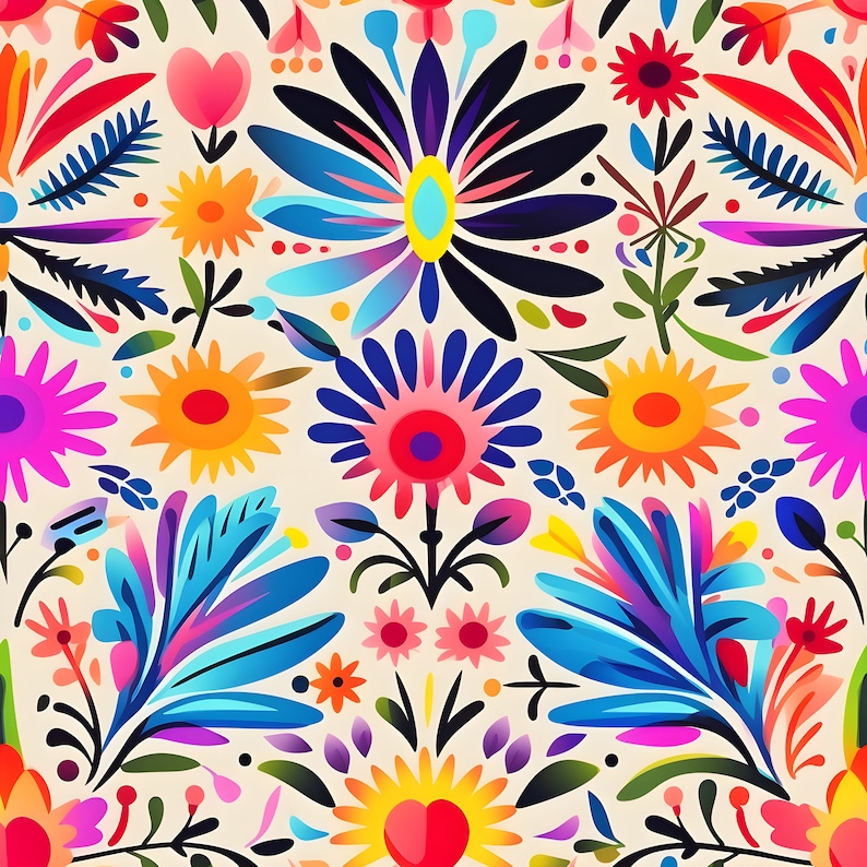 Mexican Embroidery Art Digital Paper | 24 Seamless Prints, Folk Art ...