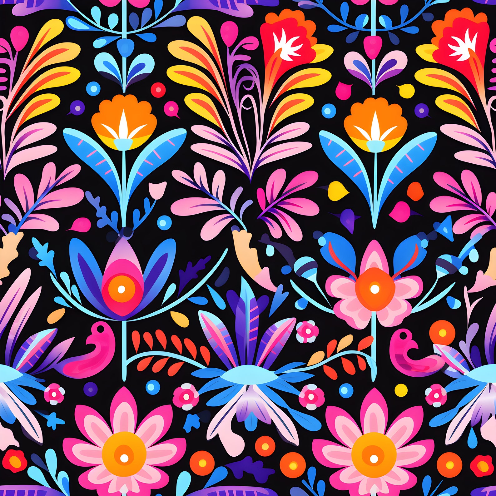 Mexican Embroidery Art Digital Paper | 24 Seamless Prints, Folk Art ...