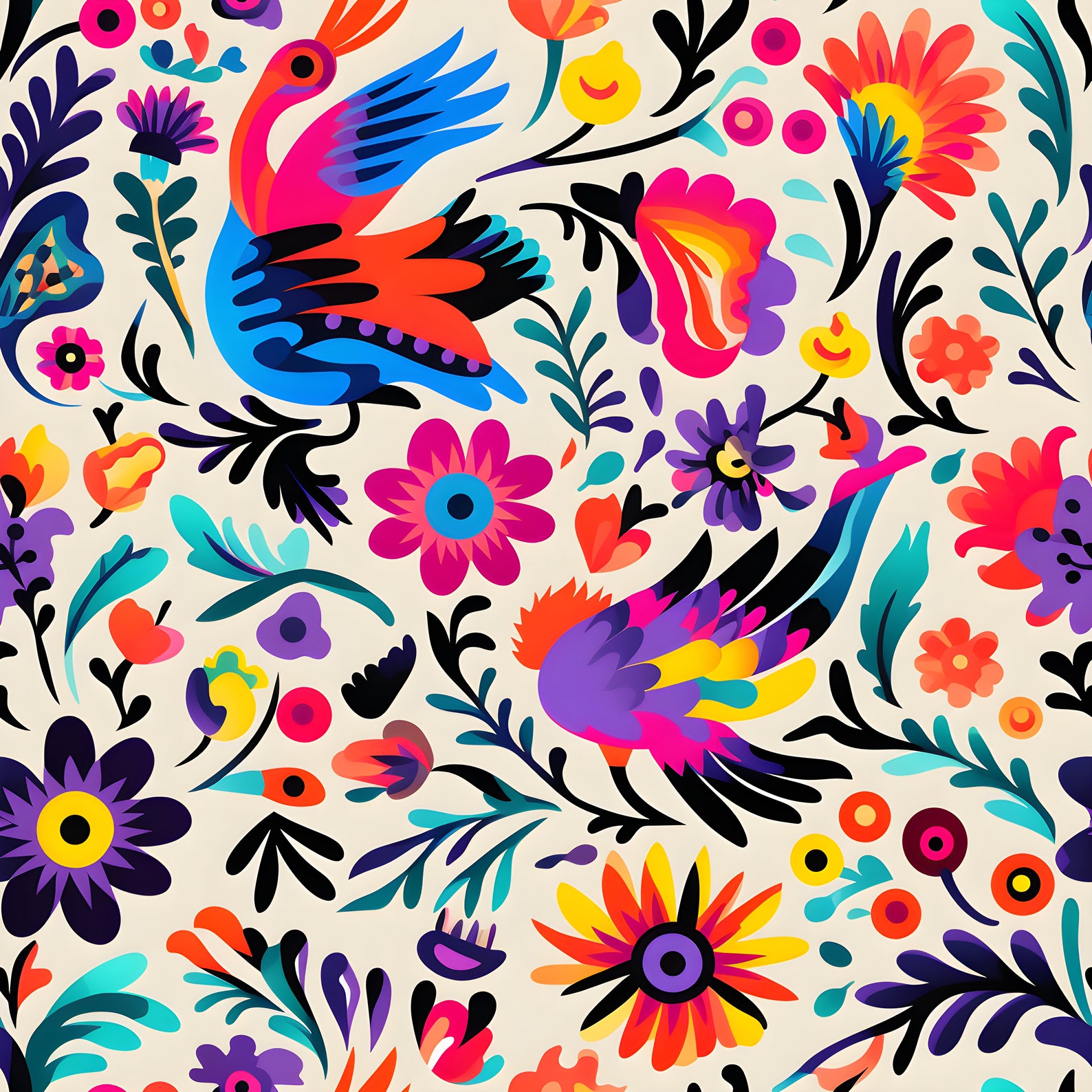 Mexican Embroidery Art Digital Paper | 24 Seamless Prints, Folk Art ...