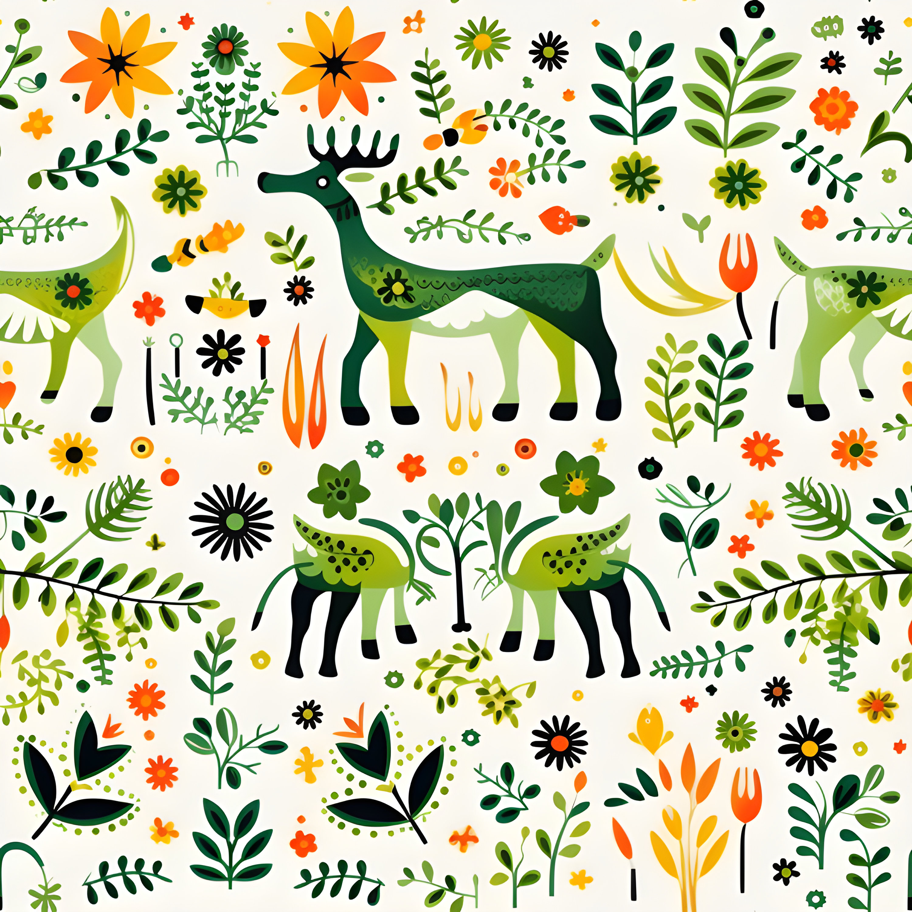 Green Mexican Embroidery Art Digital Paper | 12 Seamless Prints, Folk ...