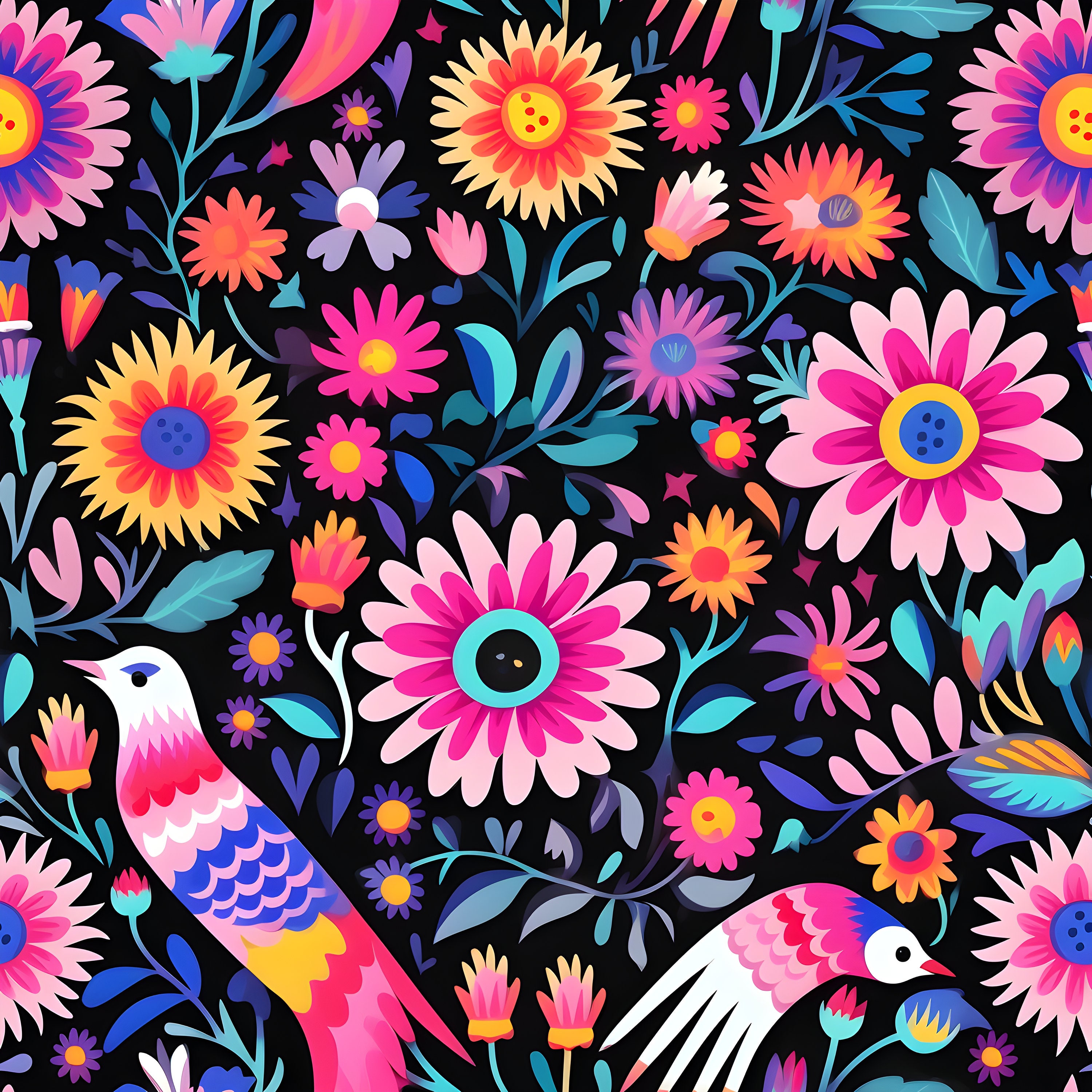 Mexican Embroidery Art Digital Paper | 24 Seamless Prints, Folk Art ...