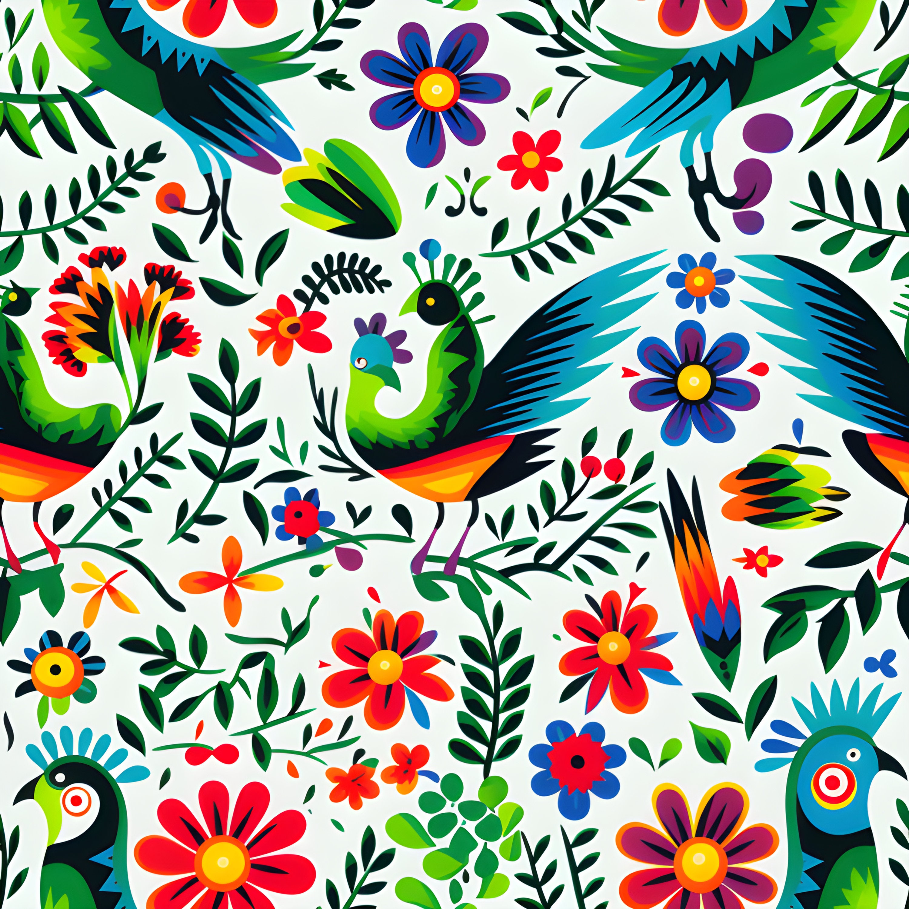 Green Mexican Embroidery Art Digital Paper | 12 Seamless Prints, Folk ...
