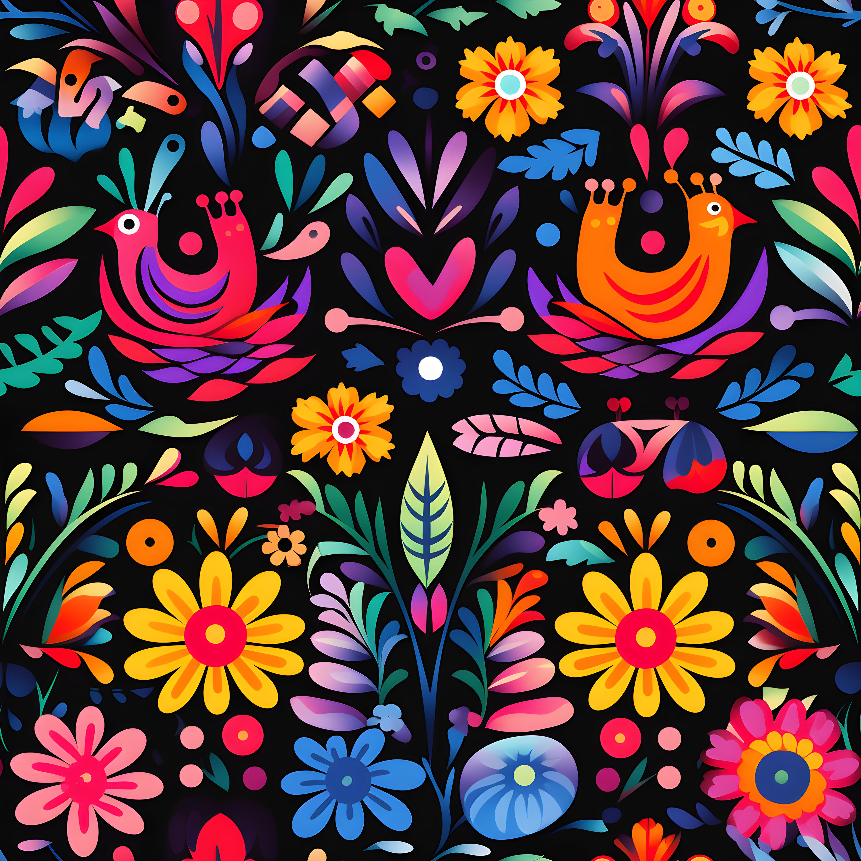 Mexican Embroidery Art Digital Paper | 24 Seamless Prints, Folk Art ...