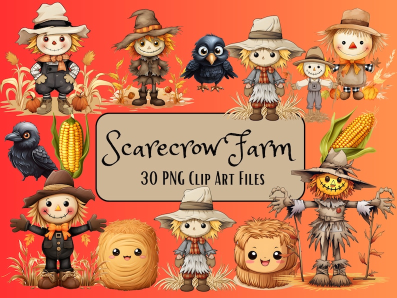 Scarecrow Farm Clipart PNG Bundle - 30 Images Easy Silhouette - Etsy