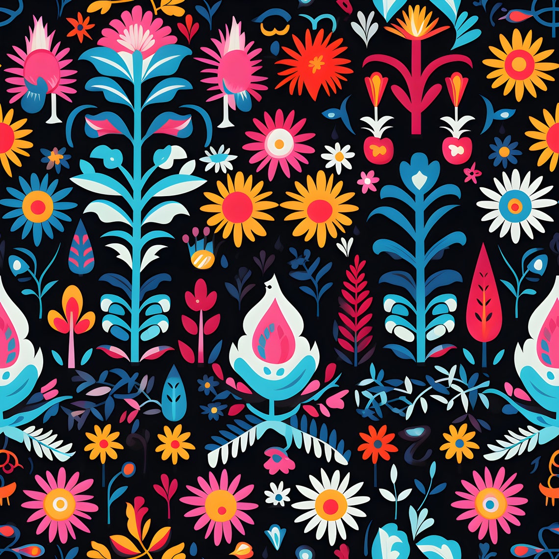 Mexican Embroidery Art Digital Paper | 24 Seamless Prints, Folk Art ...