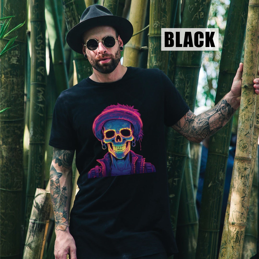 Smiling Neon Skull Shirt, Gothic Skeleton T-shirt, Graffiti Skullboy ...