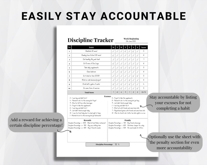 Minimalist Discipline Habit Tracker for Accountability and Achieving ...