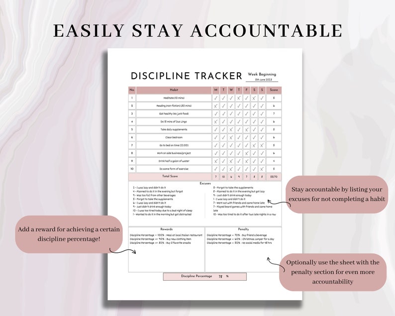 Pastel Discipline Habit Tracker for Accountability and Achieving Peak ...
