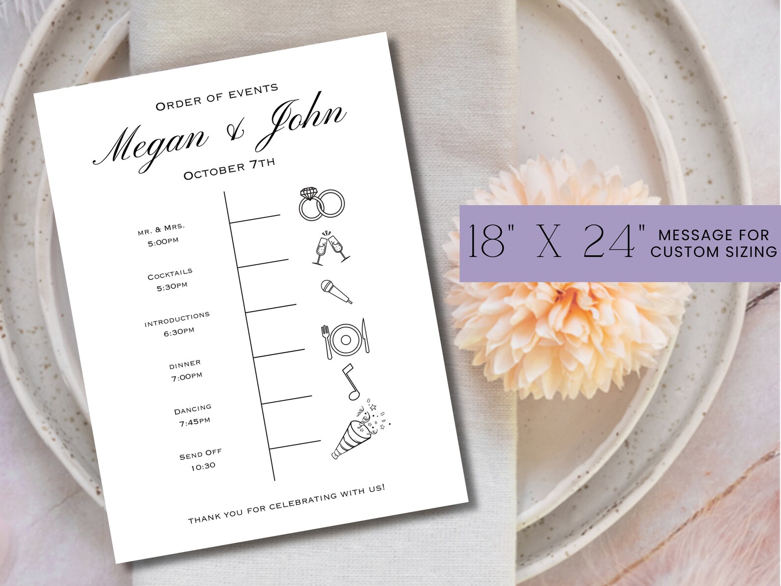 Wedding Order of Events Timeline Sign Template, Classic Order of Events ...