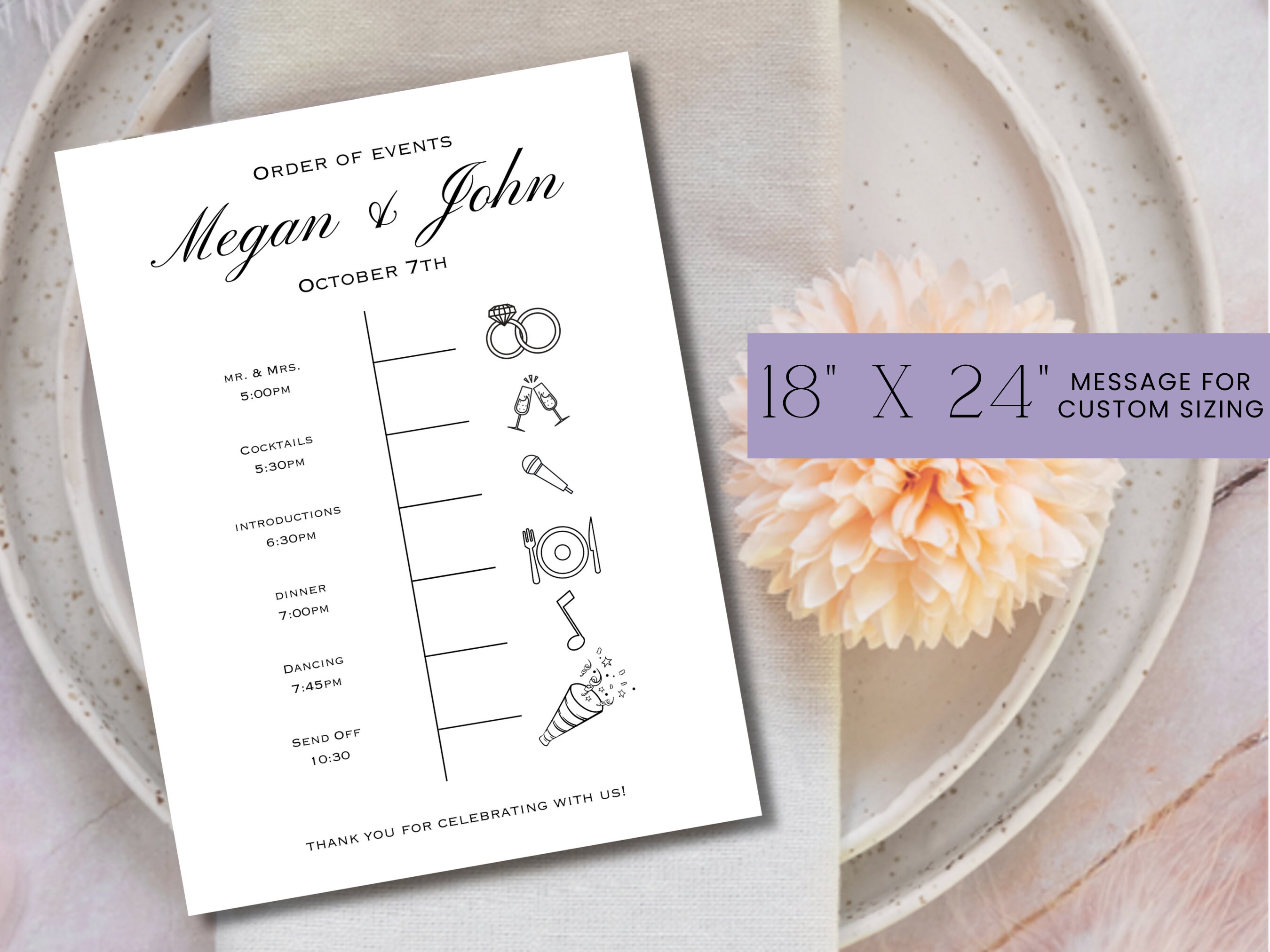 Wedding Order of Events Timeline Sign Template, Classic Order of Events ...
