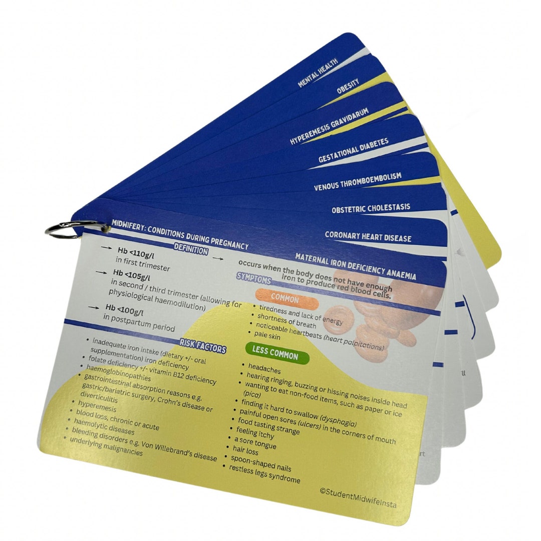 Student Midwife Pocket Flash Cards for Midwifery Maternal Conditions ...