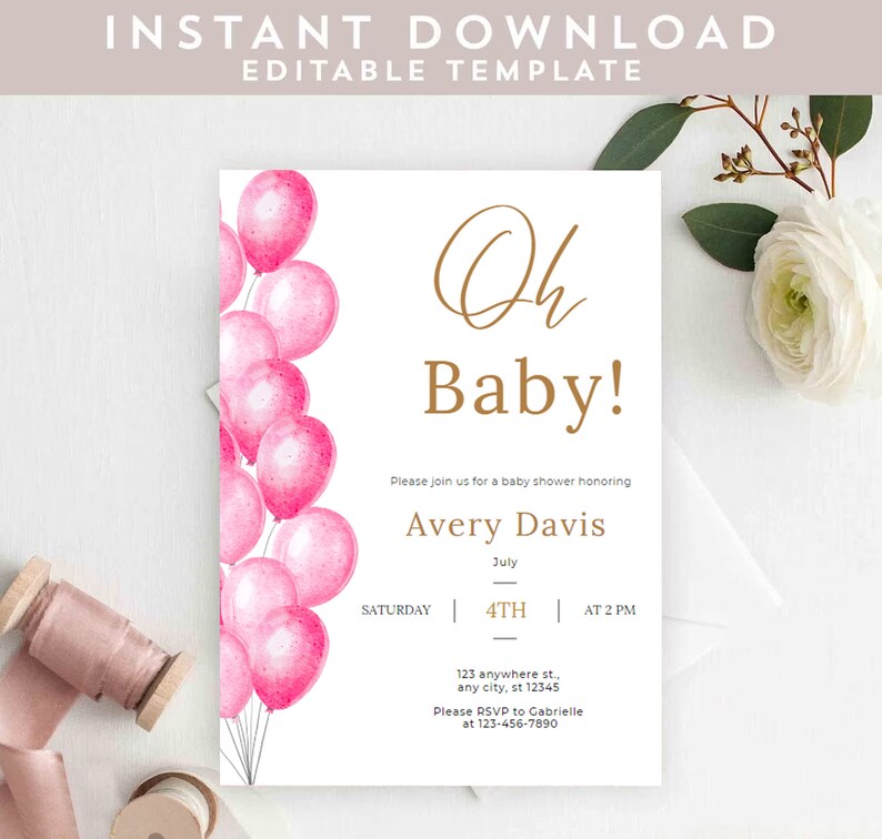 Pink Baby Shower Invite, Cute Baby Shower Invite Templates, Canva ...