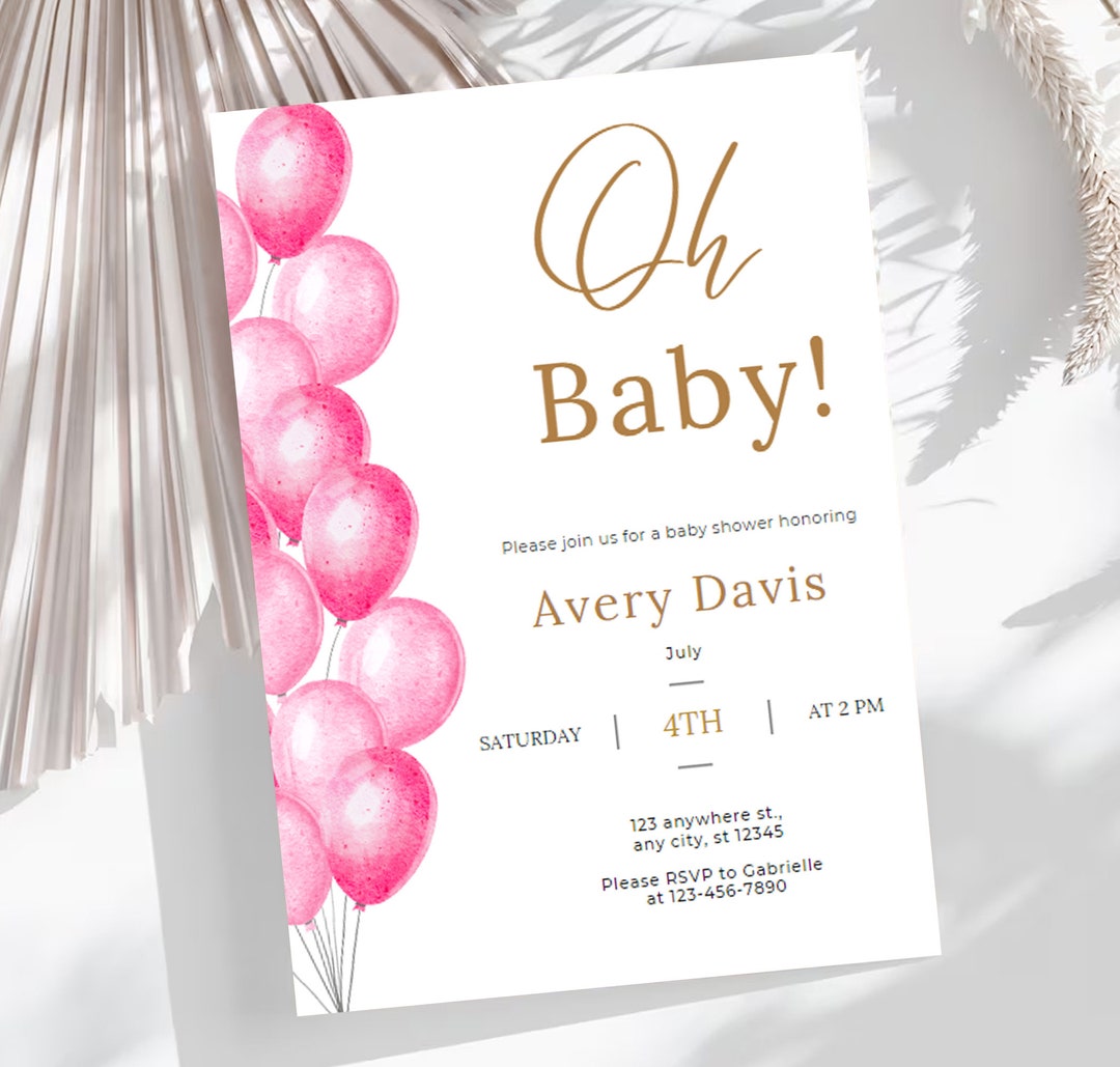 Pink Baby Shower Invite, Cute Baby Shower Invite Templates, Canva ...