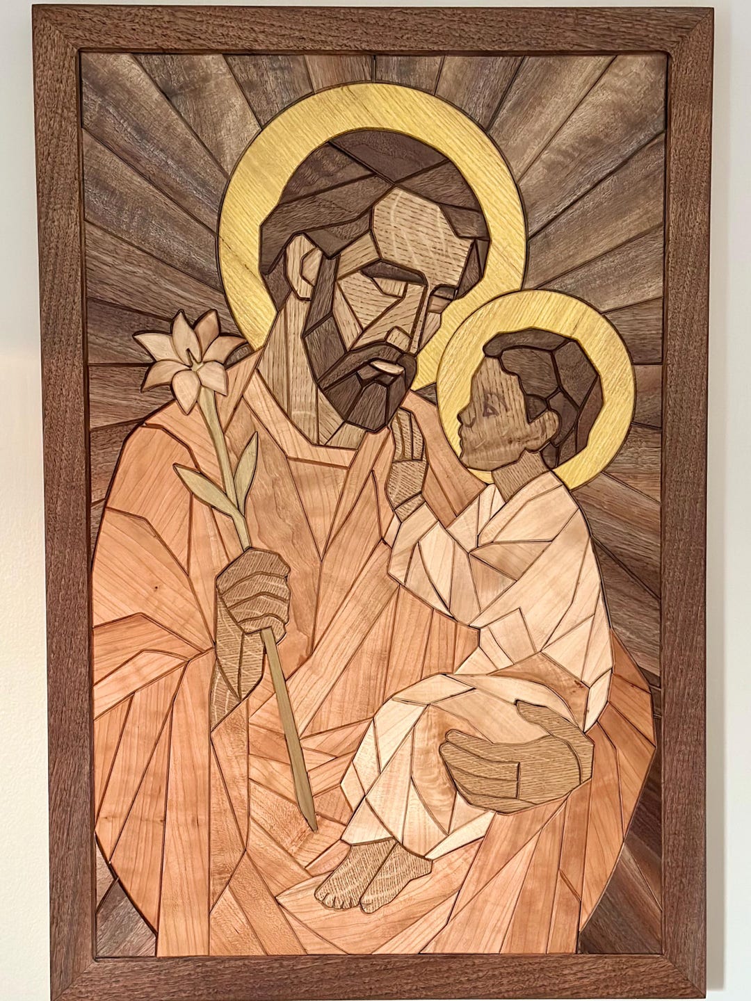 Intarsia Wood Art: St. Joseph and Child Jesus Mosaic - Etsy