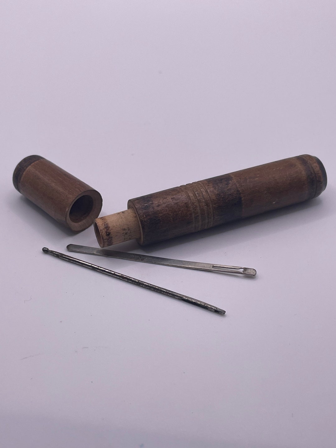 Vintage Turned Wooden Needle Case - Etsy