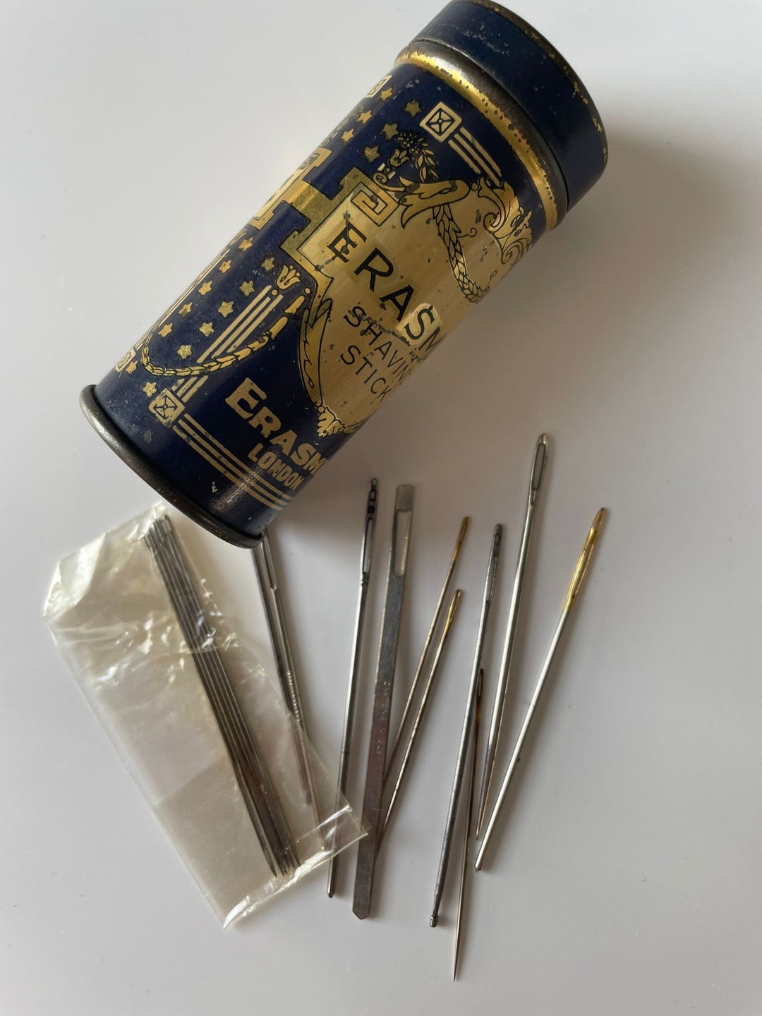 Erasmic Shaving Stick Tin With Vintage Darning and Sewing Needles - Etsy
