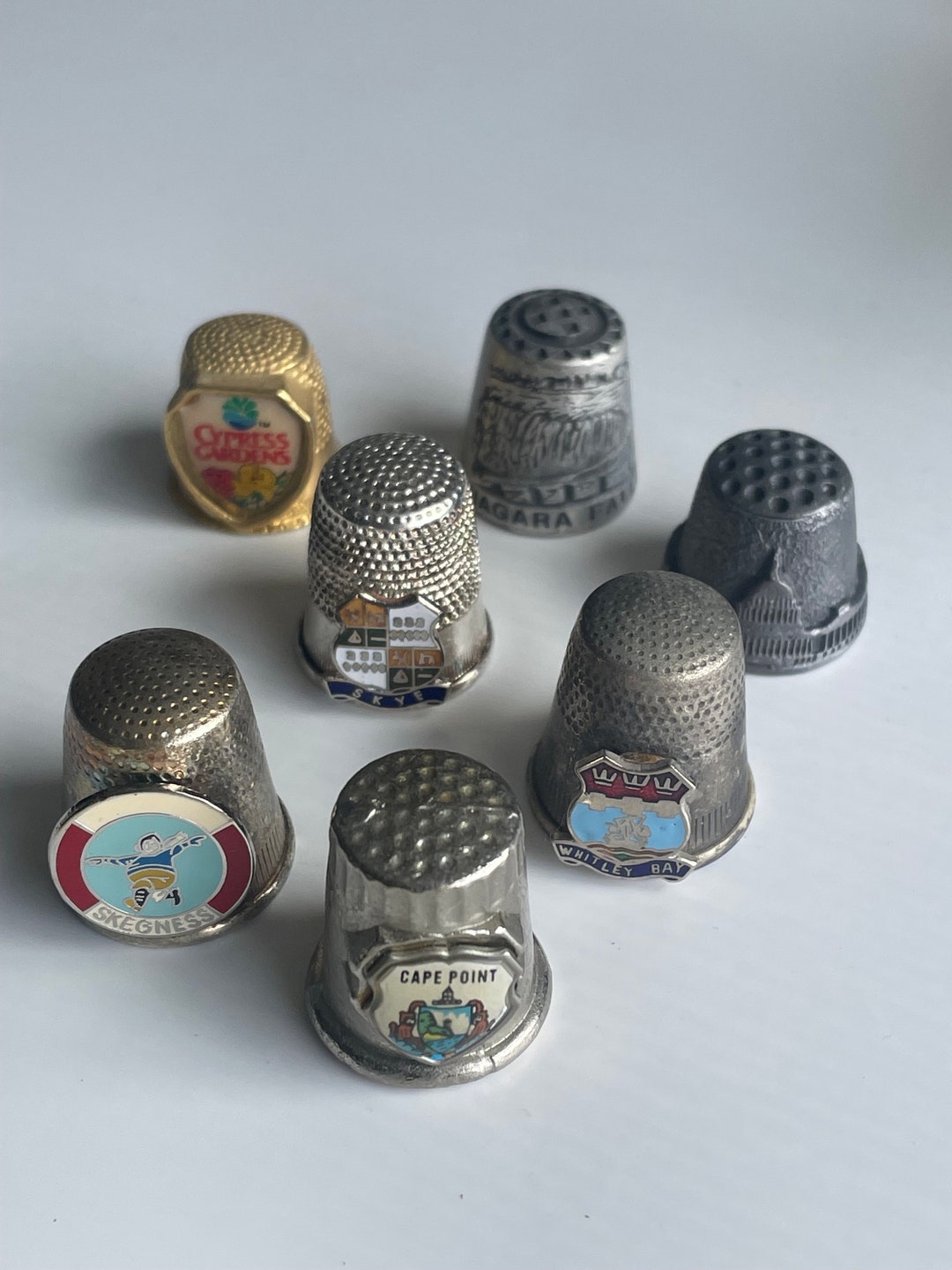 Vintage Dimpled and Patterned Metal Tourist Thimbles, 7 Thimbles in ...