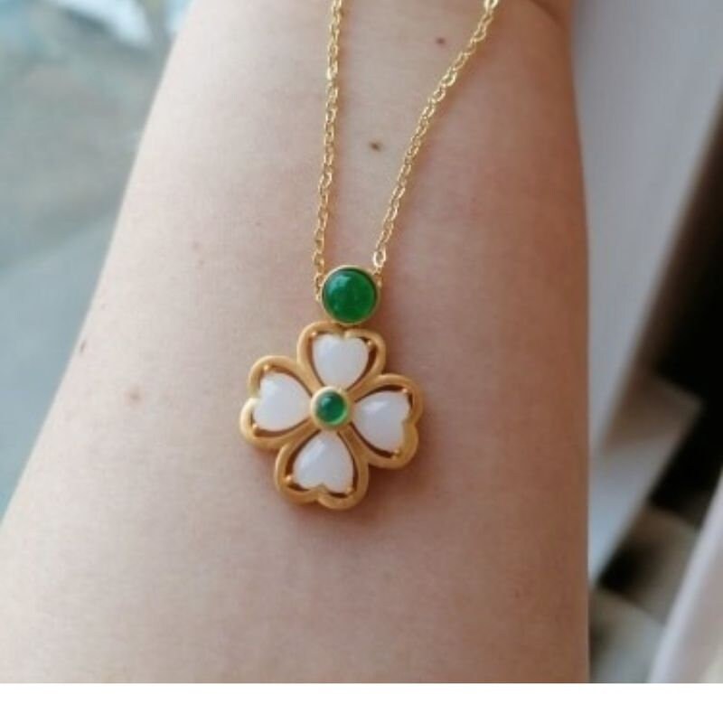 Jade Clover Necklace Lucky Clover Pendant Delicate Clover Necklace ...