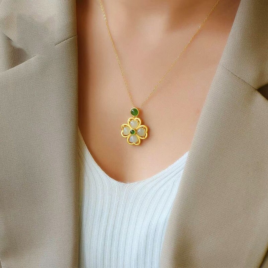 Jade Clover Necklace Lucky Clover Pendant Delicate Clover Necklace ...