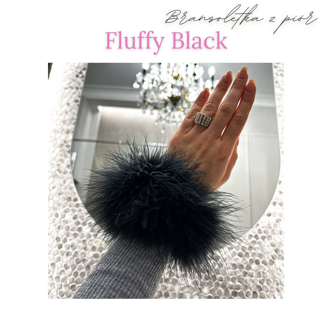 Fluffy Marabou Feather Cuffs Black Bracelet - Unique, Luxurious ...