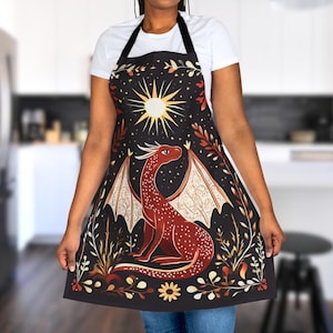 Floral Dragon Apron, Gift for Dragon Lover, Fantasy Cooking Artist ...