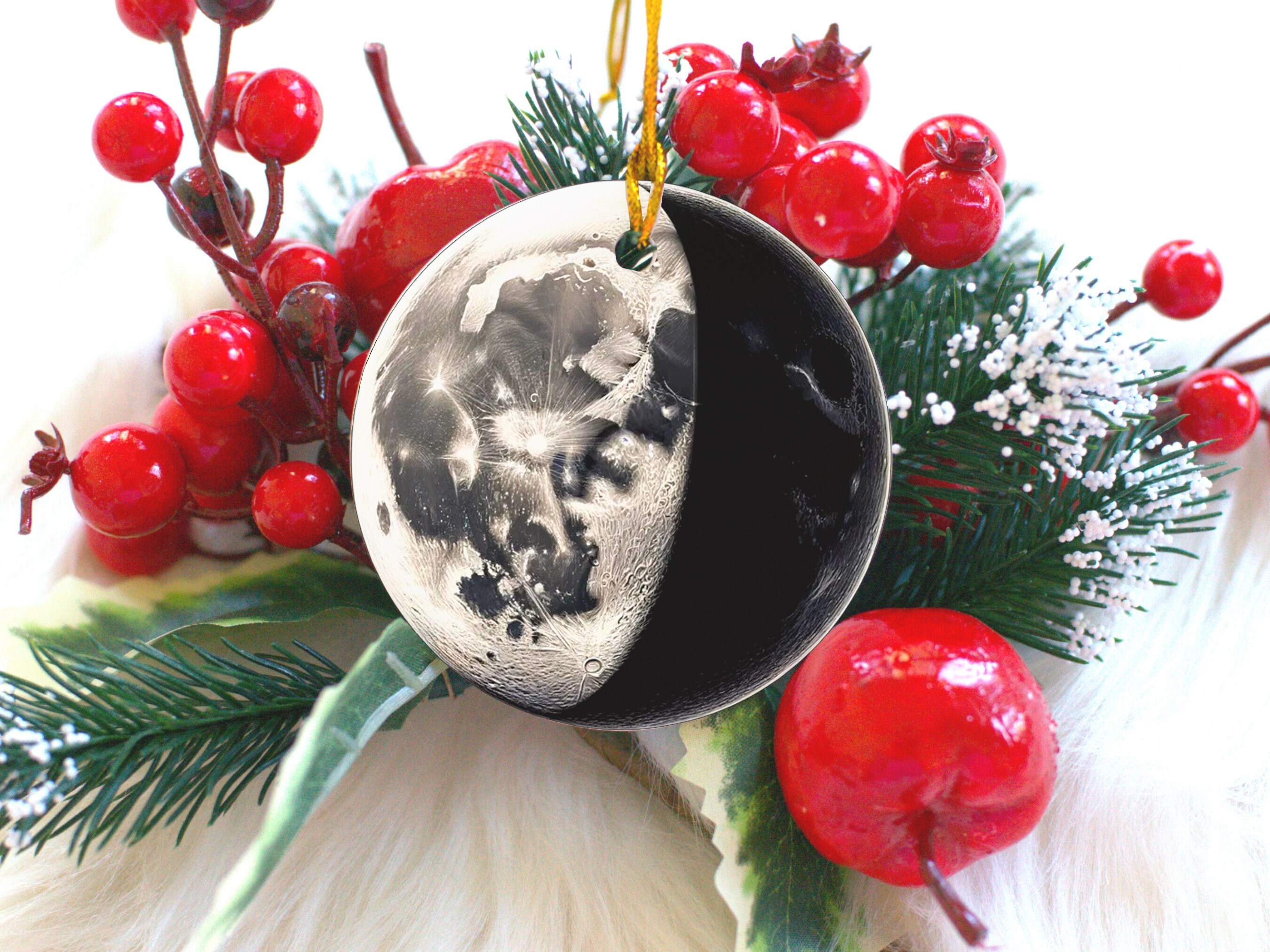 Half Moon Ceramic Ornament, Space Themed Christmas Decor, Solar System ...