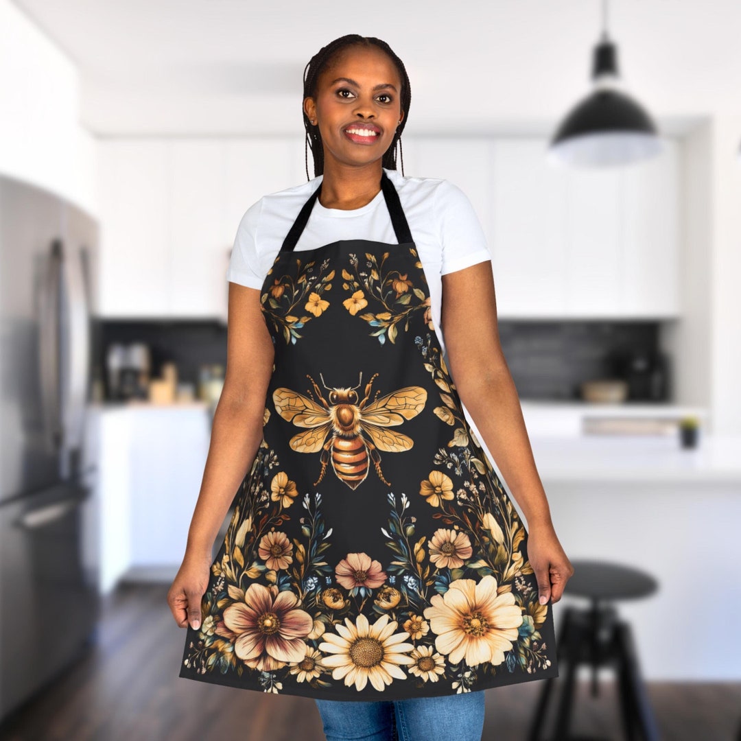 Floral Bee Apron, Cottagecore Kitchen Apron for Honeybee Lovers ...