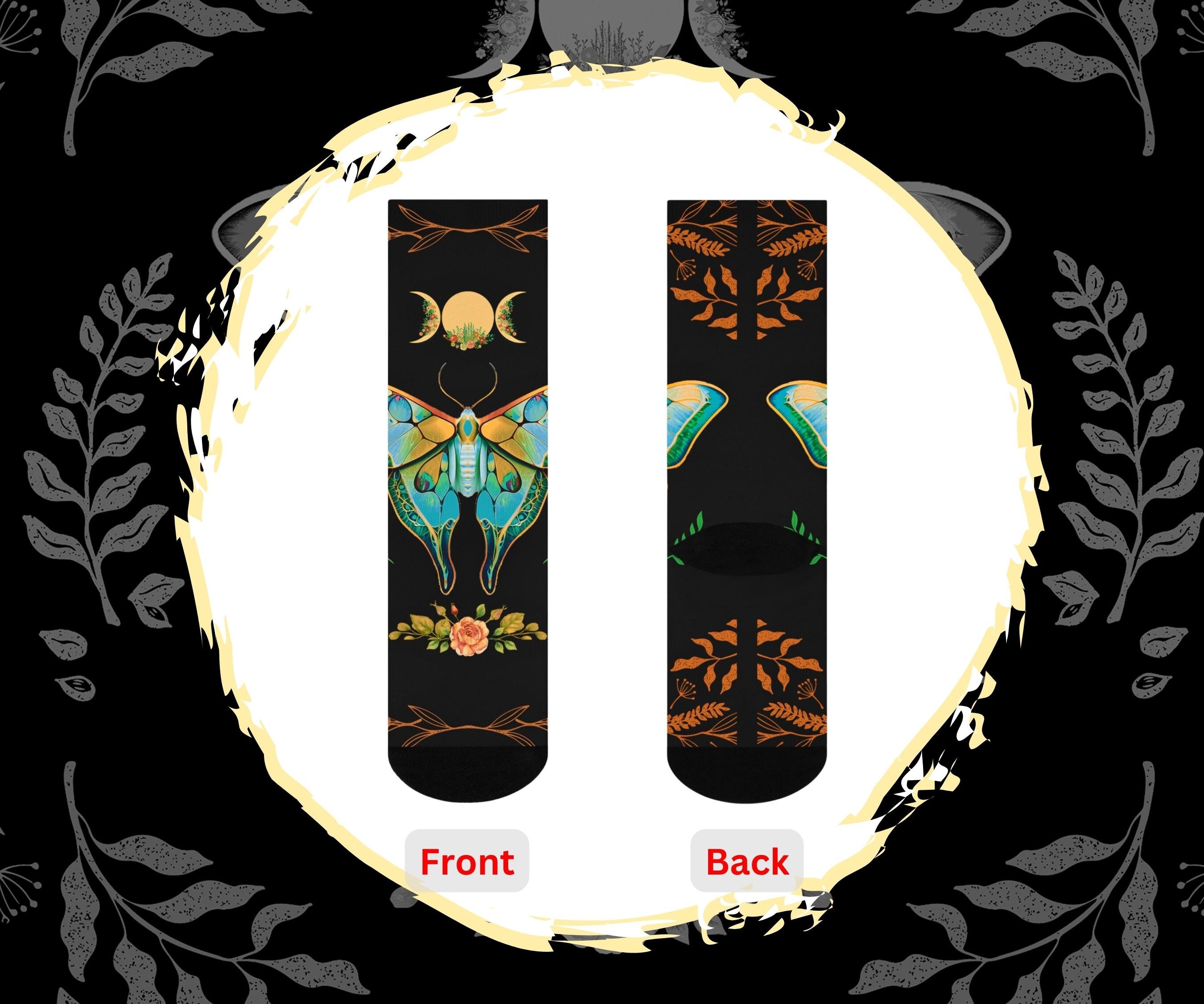 Luna Moth Socks, Moon Phases Lover Gift, Witchy Cottagecore Gift Socks ...