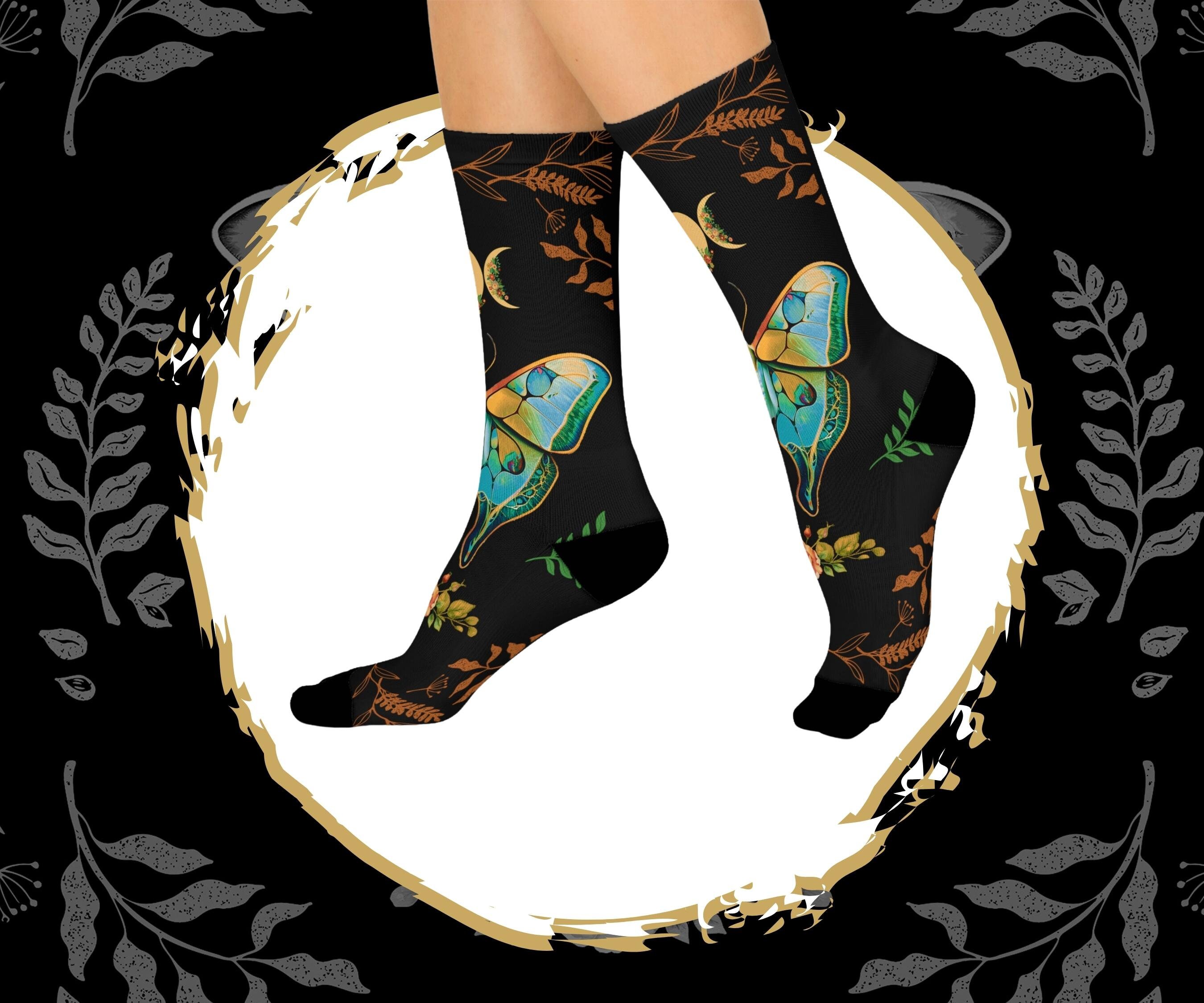 Luna Moth Socks, Moon Phases Lover Gift, Witchy Cottagecore Gift Socks ...