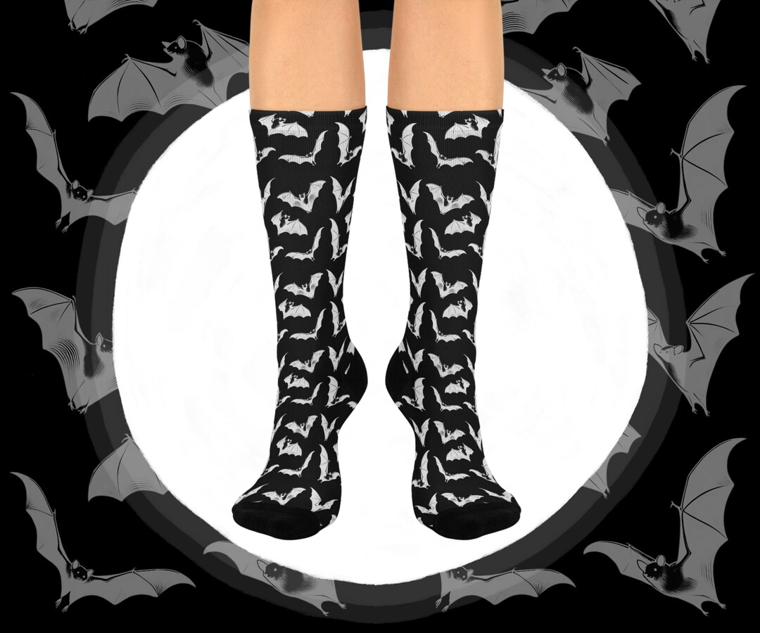 Halloween Bat Socks – Goth Crew Socks With Bats, Spooky Season Gift ...