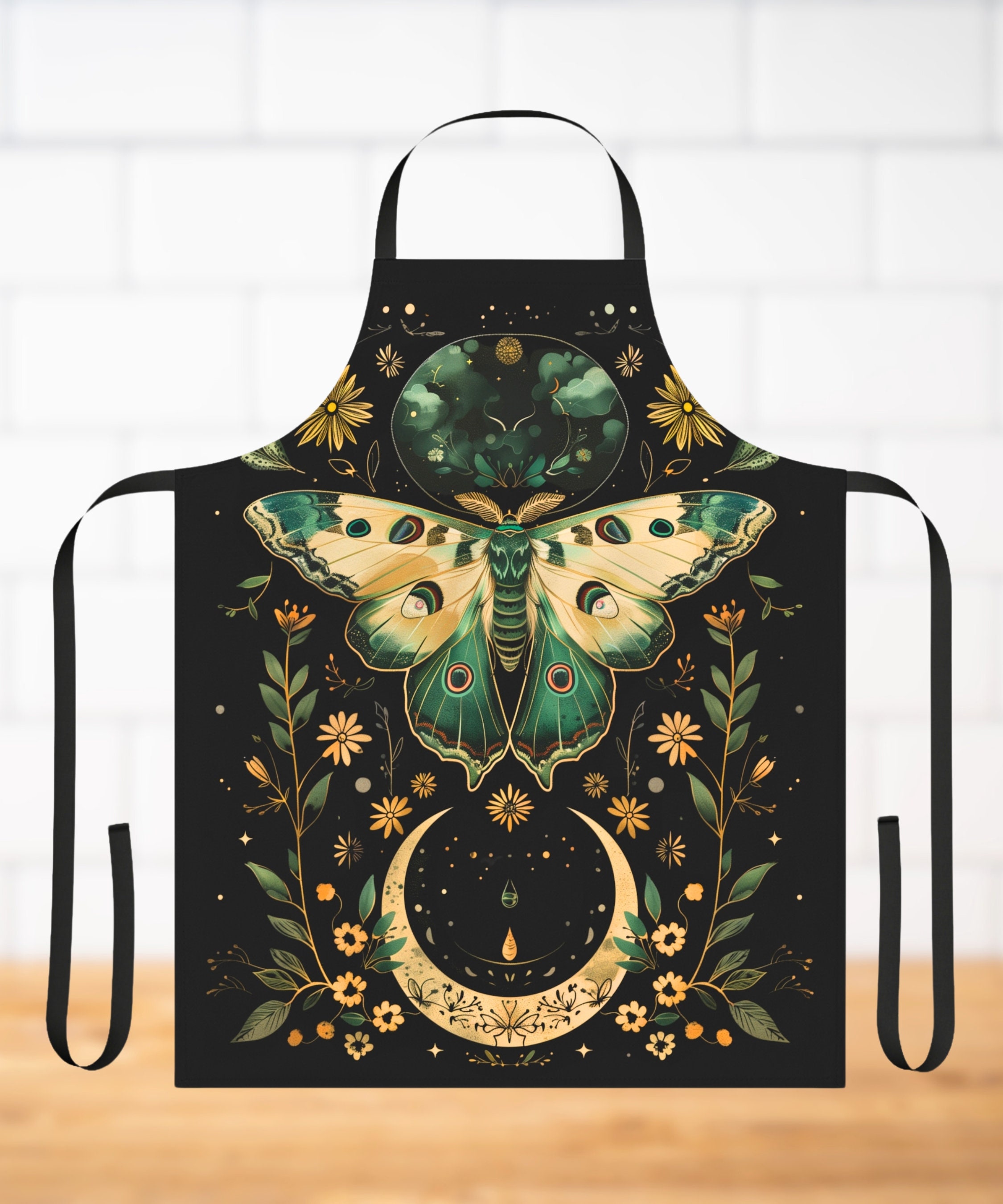 Cottagecore Moon Apron, Celestial Kitchen Gift, Botanical Luna Moth ...