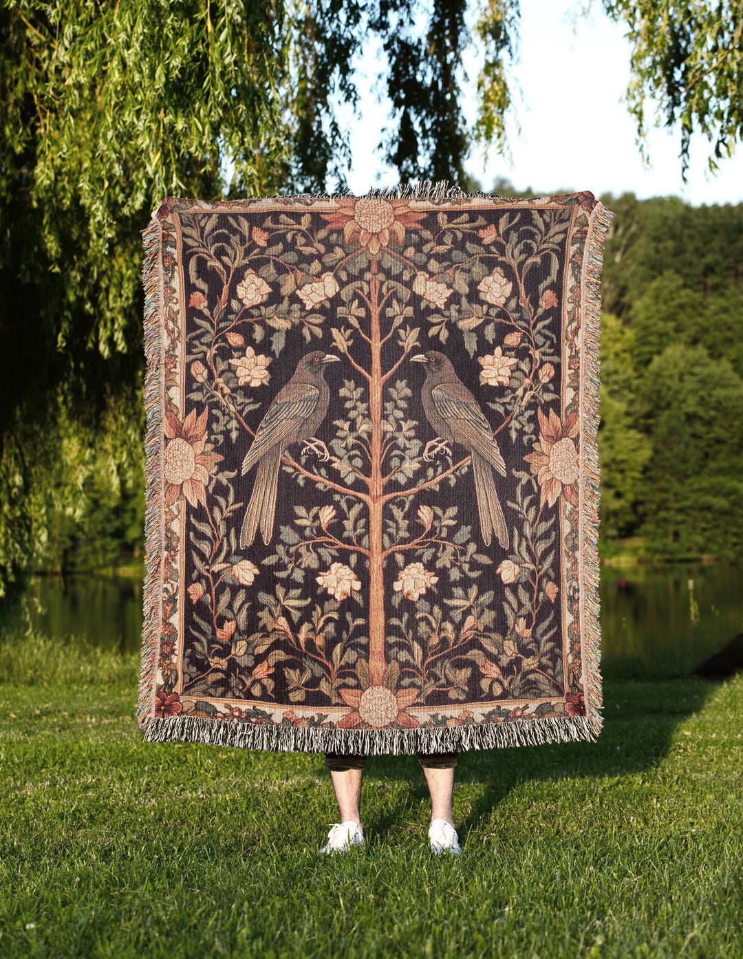 Twin Ravens Woven Tapestry Blanket, Norse Mythology Huginn and Muninn ...
