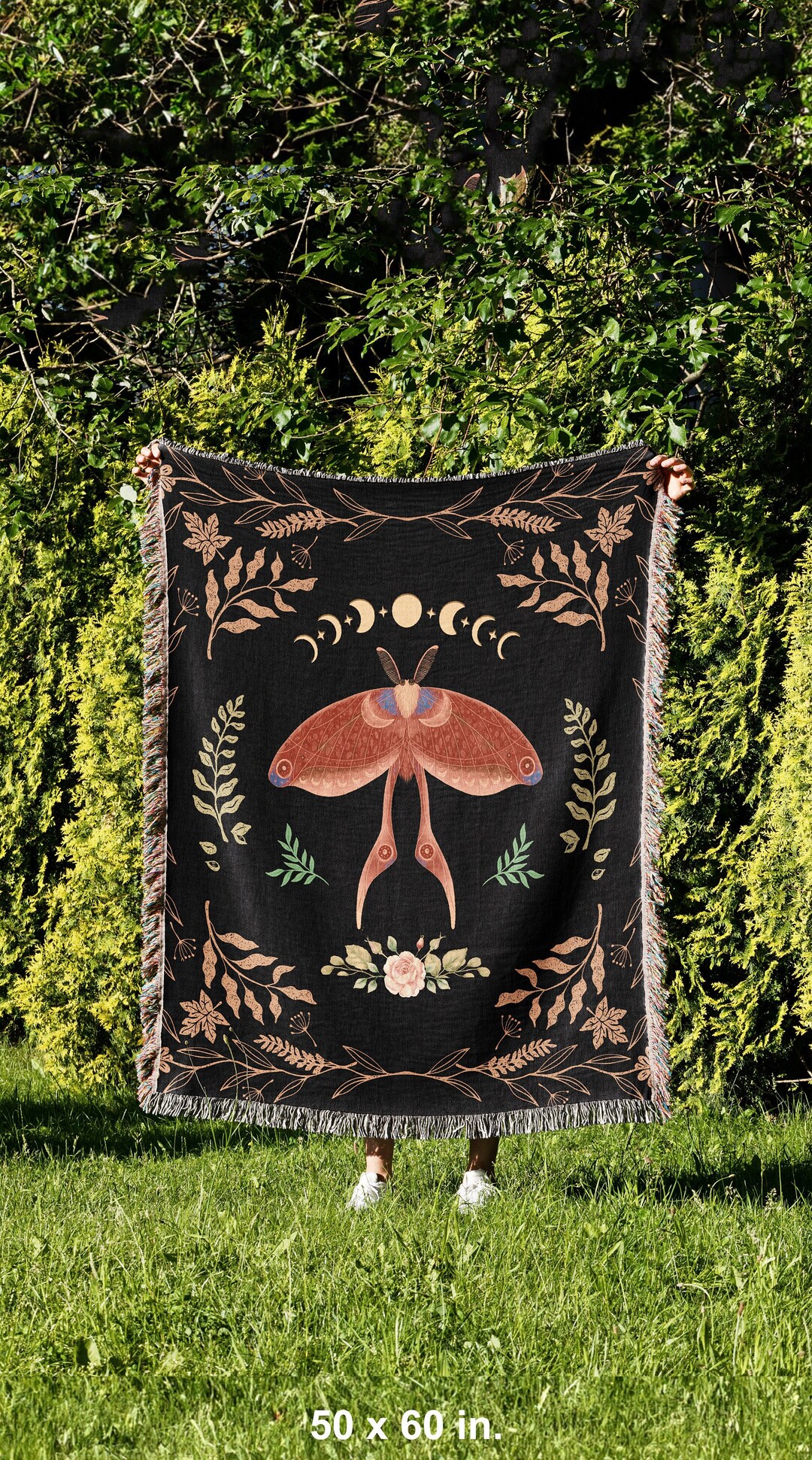 Moon Phases Goth Blanket, Cottagecore Woven Gift, Astrology Moon Phases ...