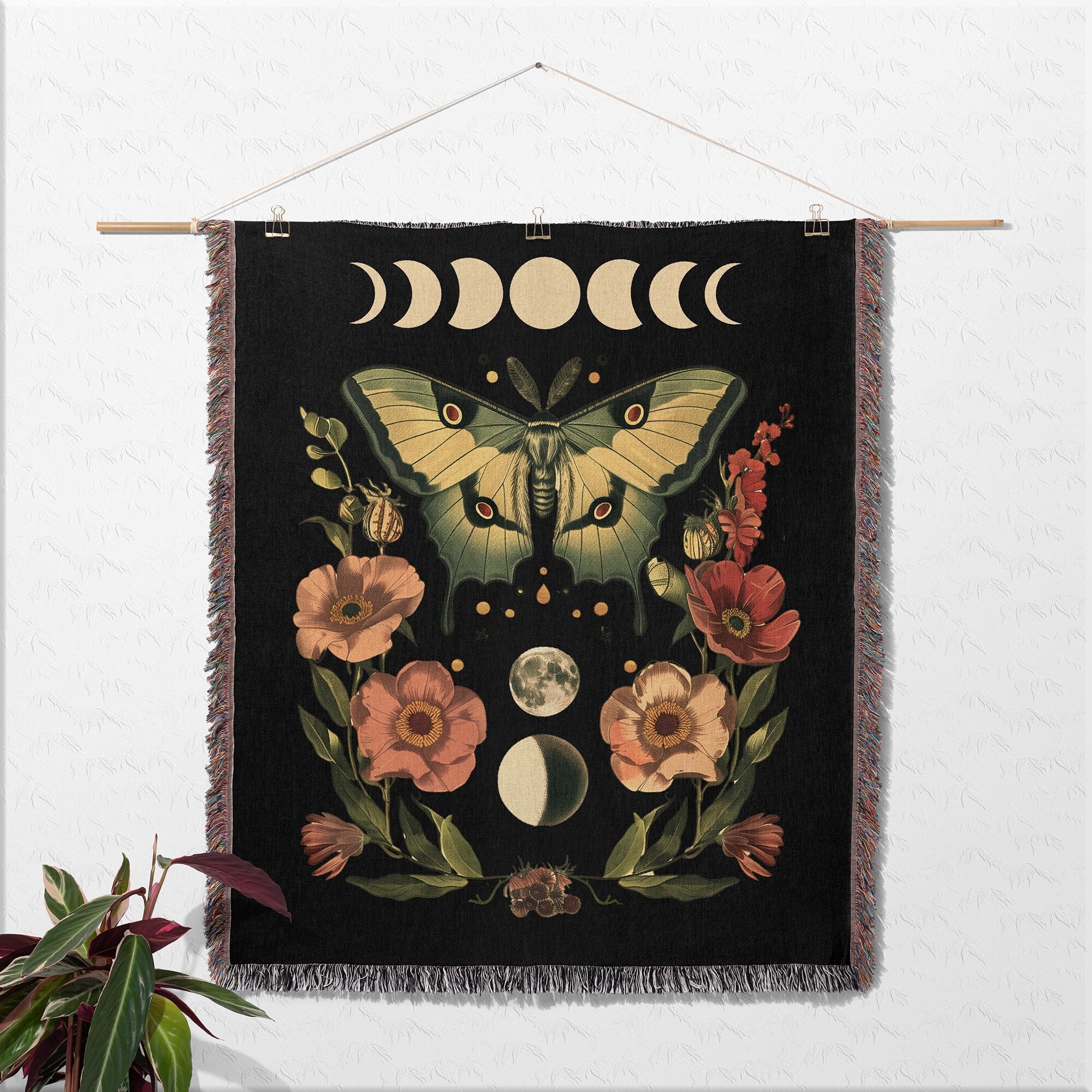 Moon Phase Goth Blanket, Cottagecore Woven Gift, Astrology Moon Phases ...