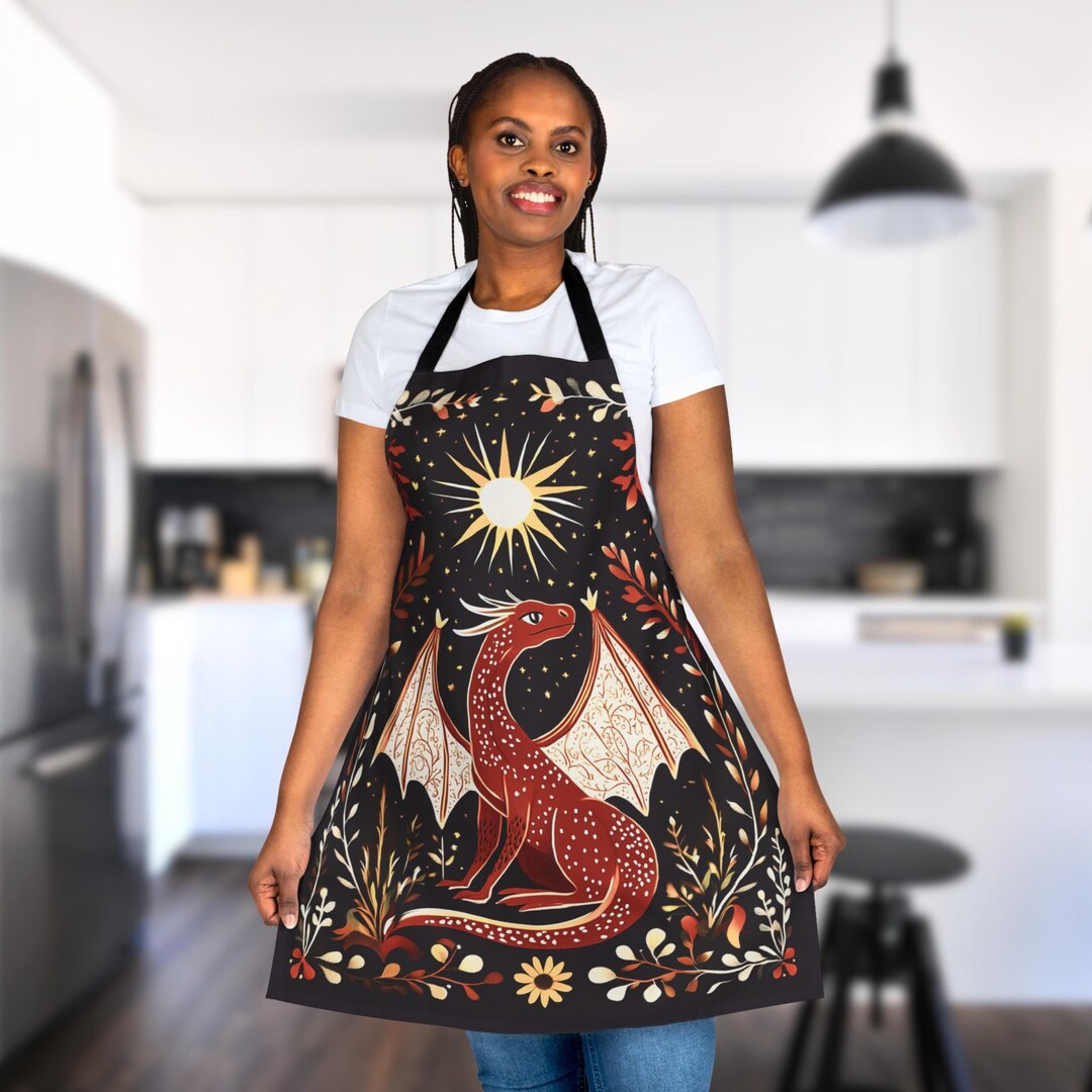 Floral Dragon Apron, Gift for Dragon Lover, Fantasy Cooking Artist ...