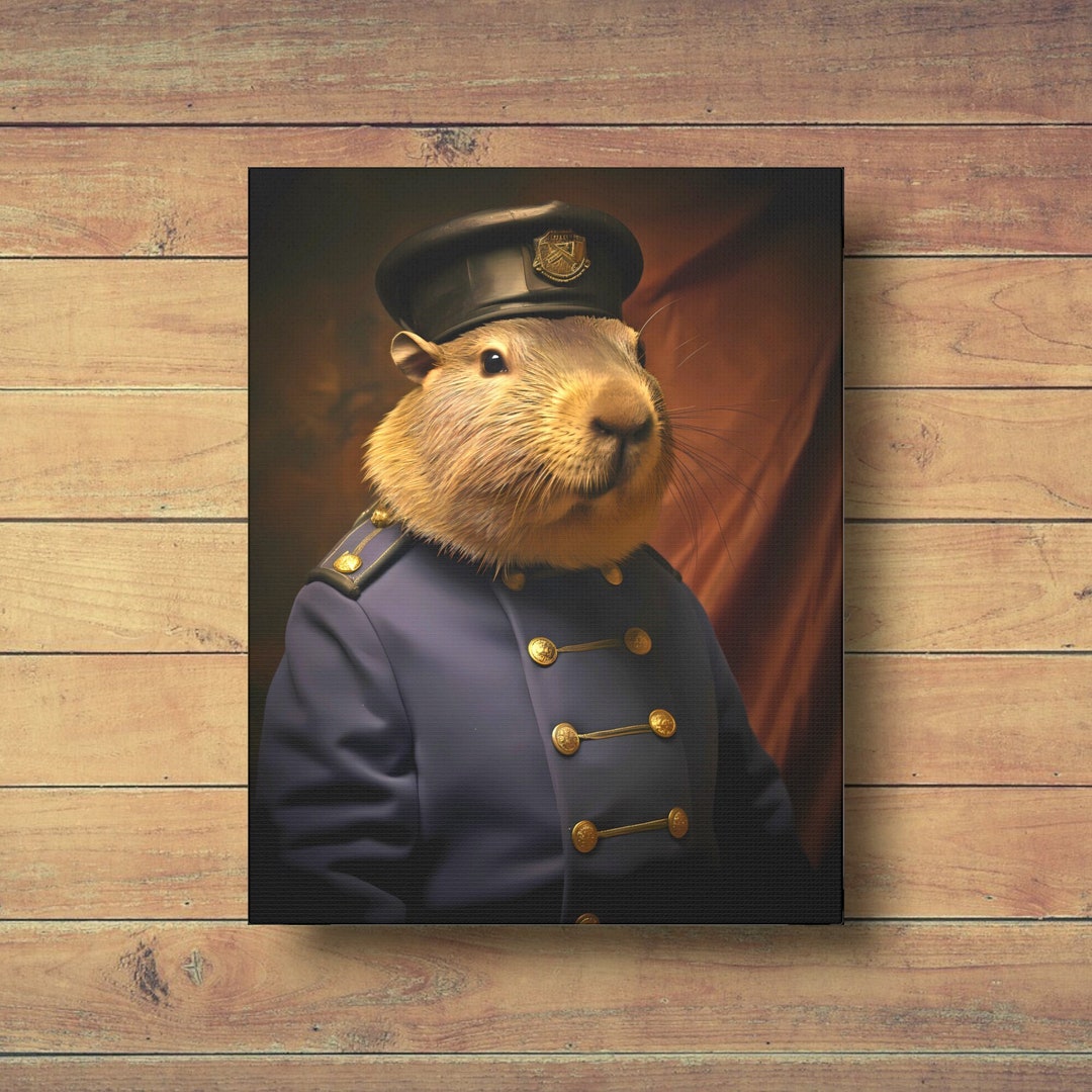 Police Officer Capybara Portrait, Victorian Animal Art, Capybara Lover ...
