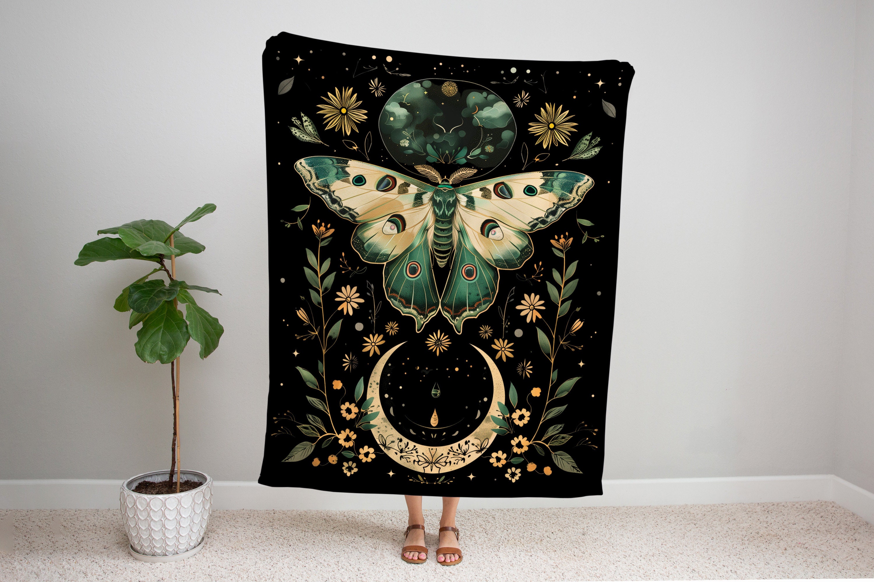 Cottagecore Moon Blanket, Cottagecore Blanket, Witchy Astrology Moon ...