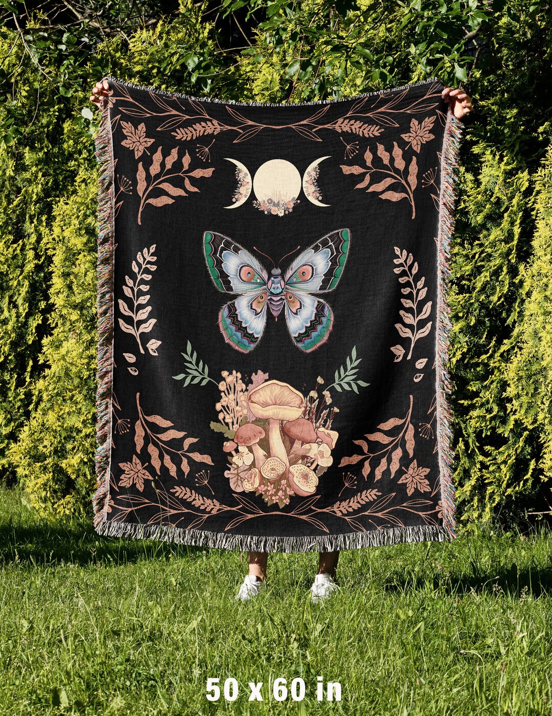 Moon Phases Cottagecore Woven Blanket Cottagecore Blanket - Etsy