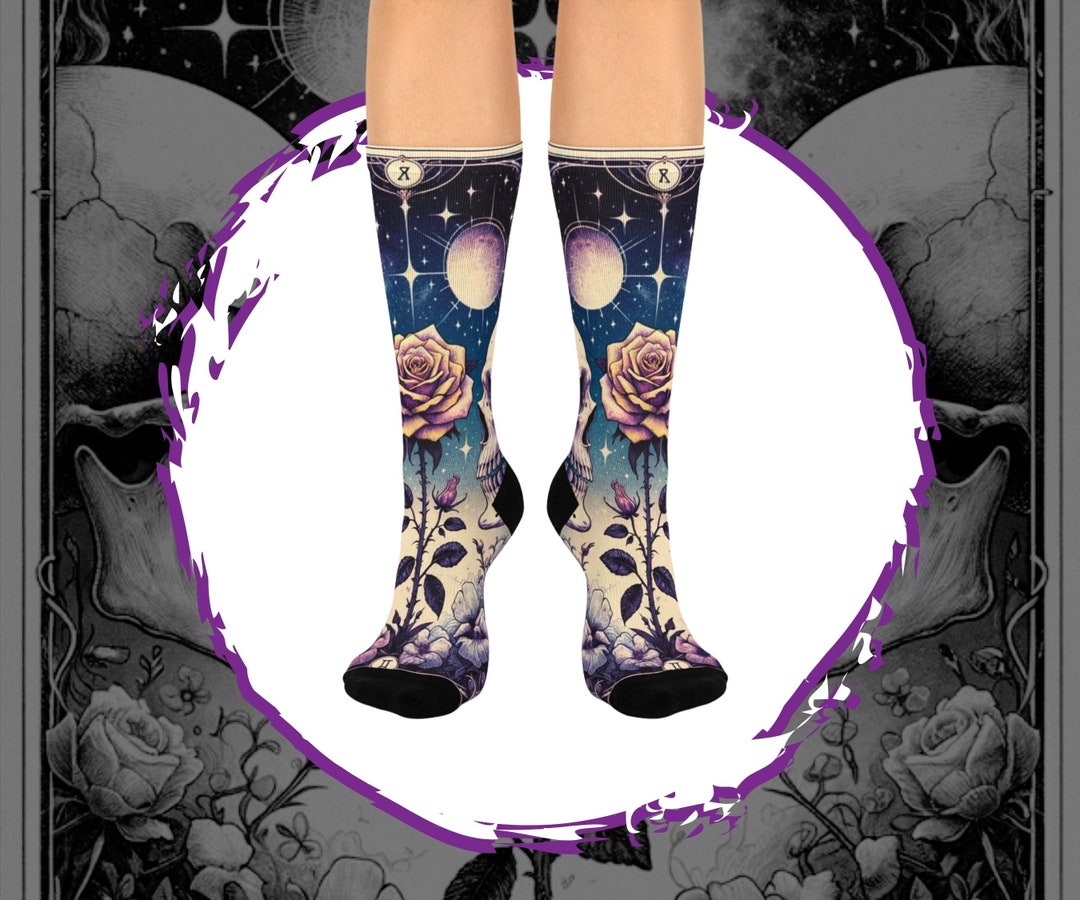 Skull Roses Tarot Socks, Gothic Lover Gift, Witchy Cottagecore Cozy ...