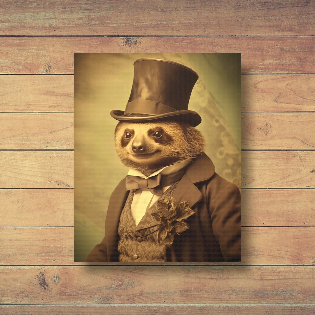Victorian Sloth Portrait, Vintage Style Animal Art, Sloth Lover Gifts ...