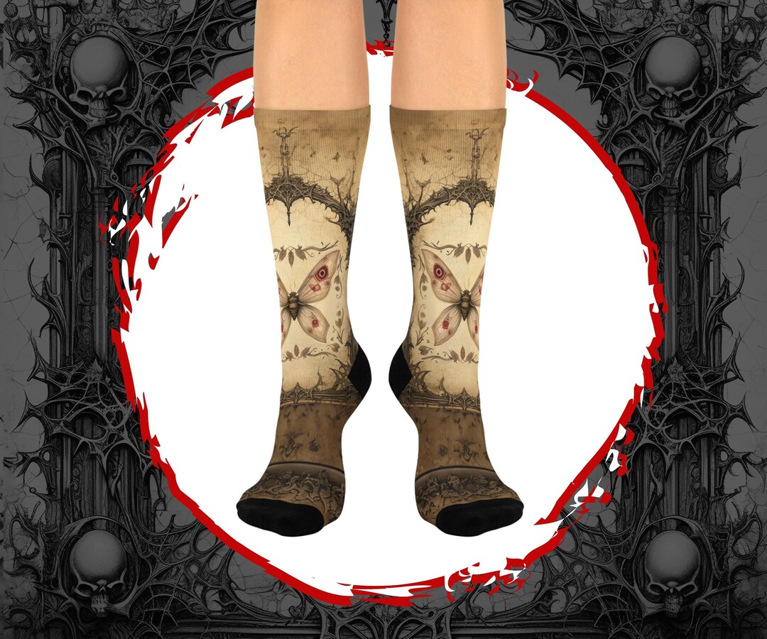 Dark Academia Goth Socks, Gothic Vintage Style Moth Socks, Cottagecore ...