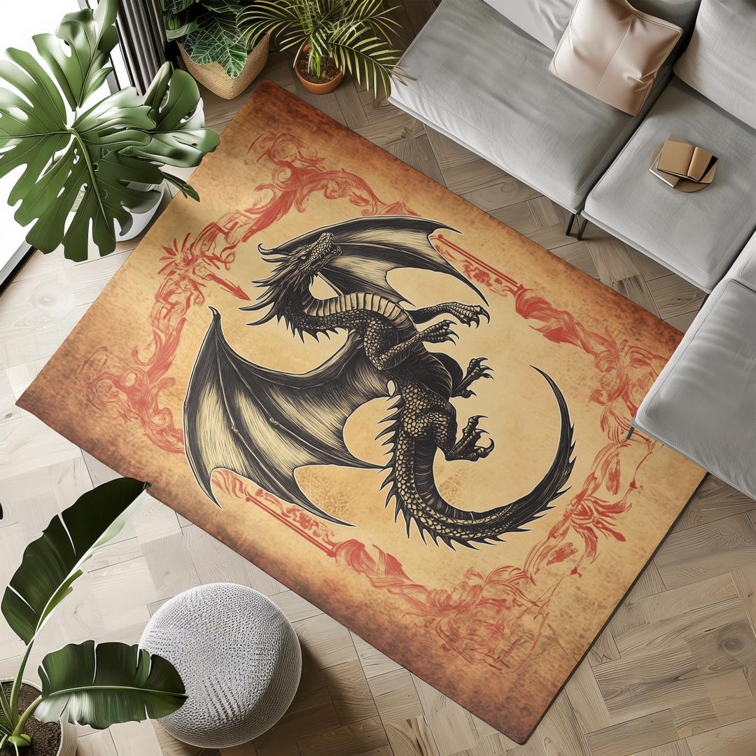 Fantasy Dragon Area Rug, Dragon Home Decor, Medieval Folklore Decor ...